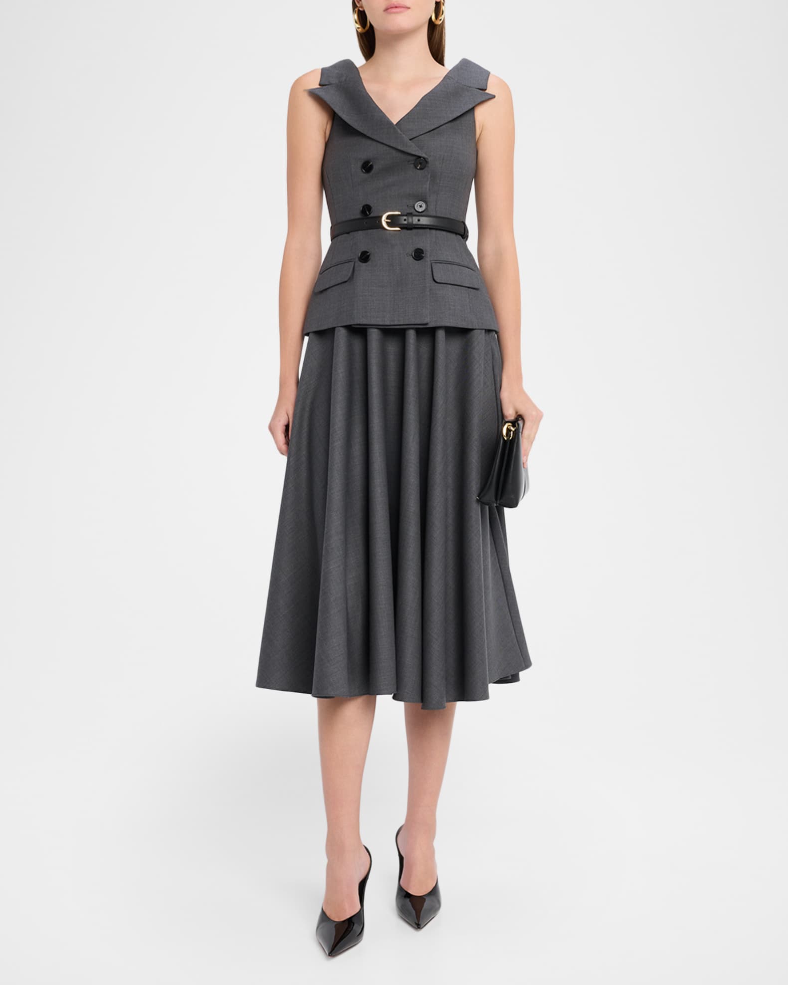 Self-Portrait Wool-Blend Tailored Midi Dress | Neiman Marcus