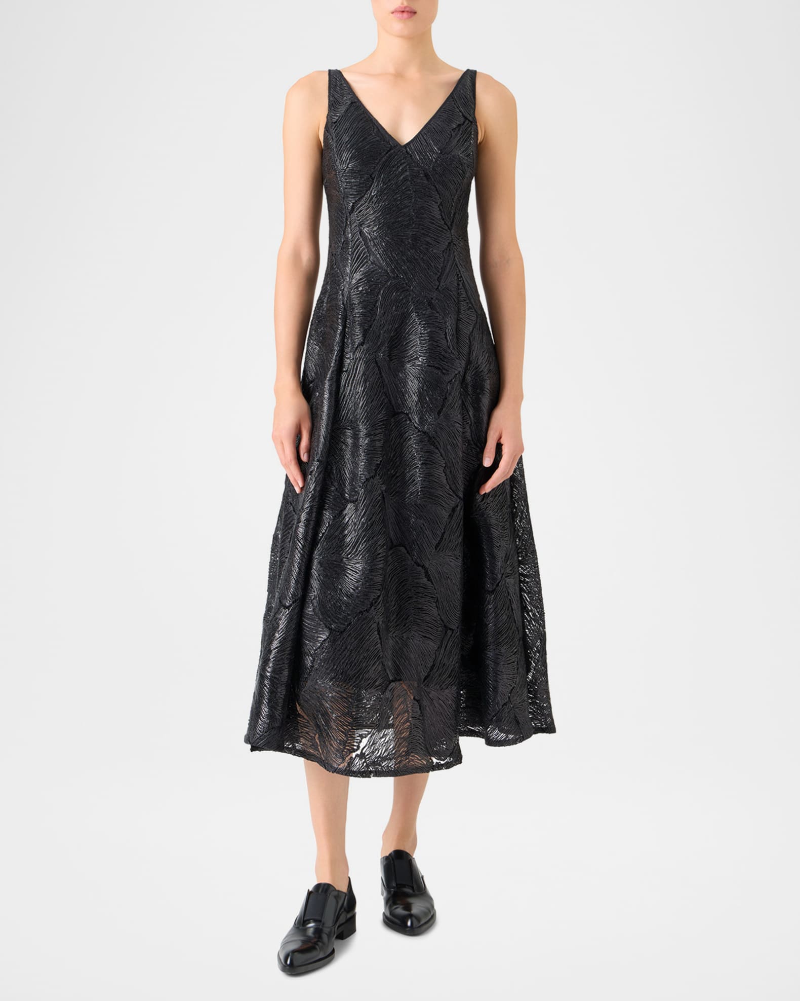 Akris Lacquered Sea Faille Sleeveless Midi Dress | Neiman Marcus