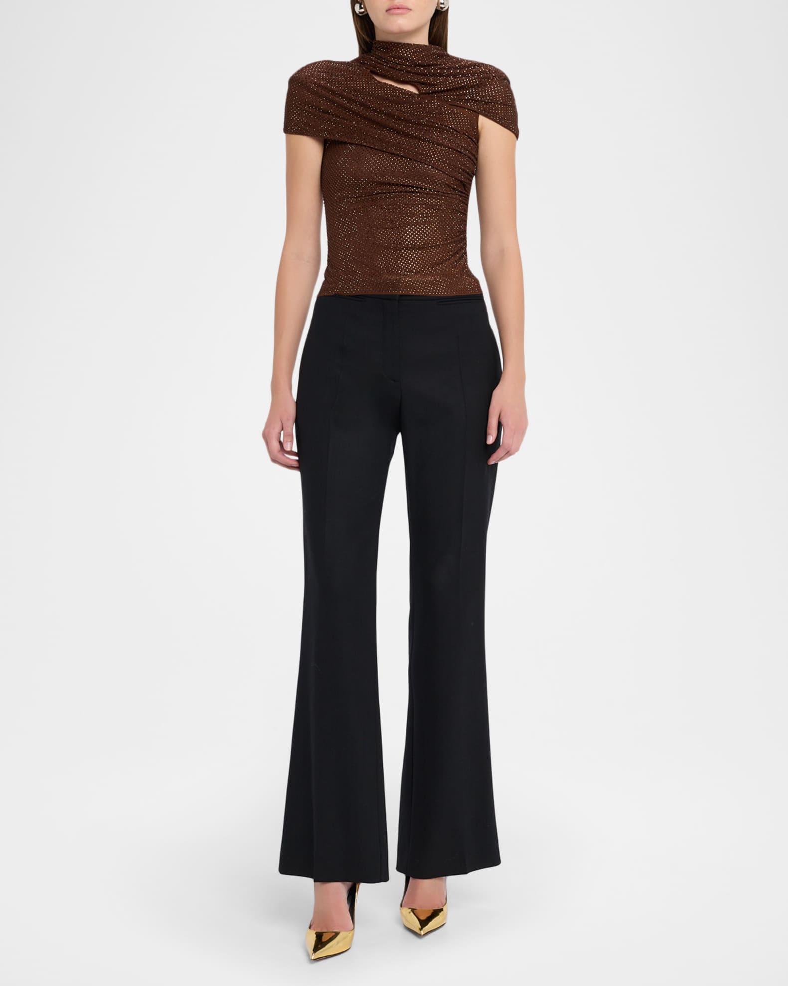 Self-Portrait Rhinestone Cutout Mesh Top | Neiman Marcus