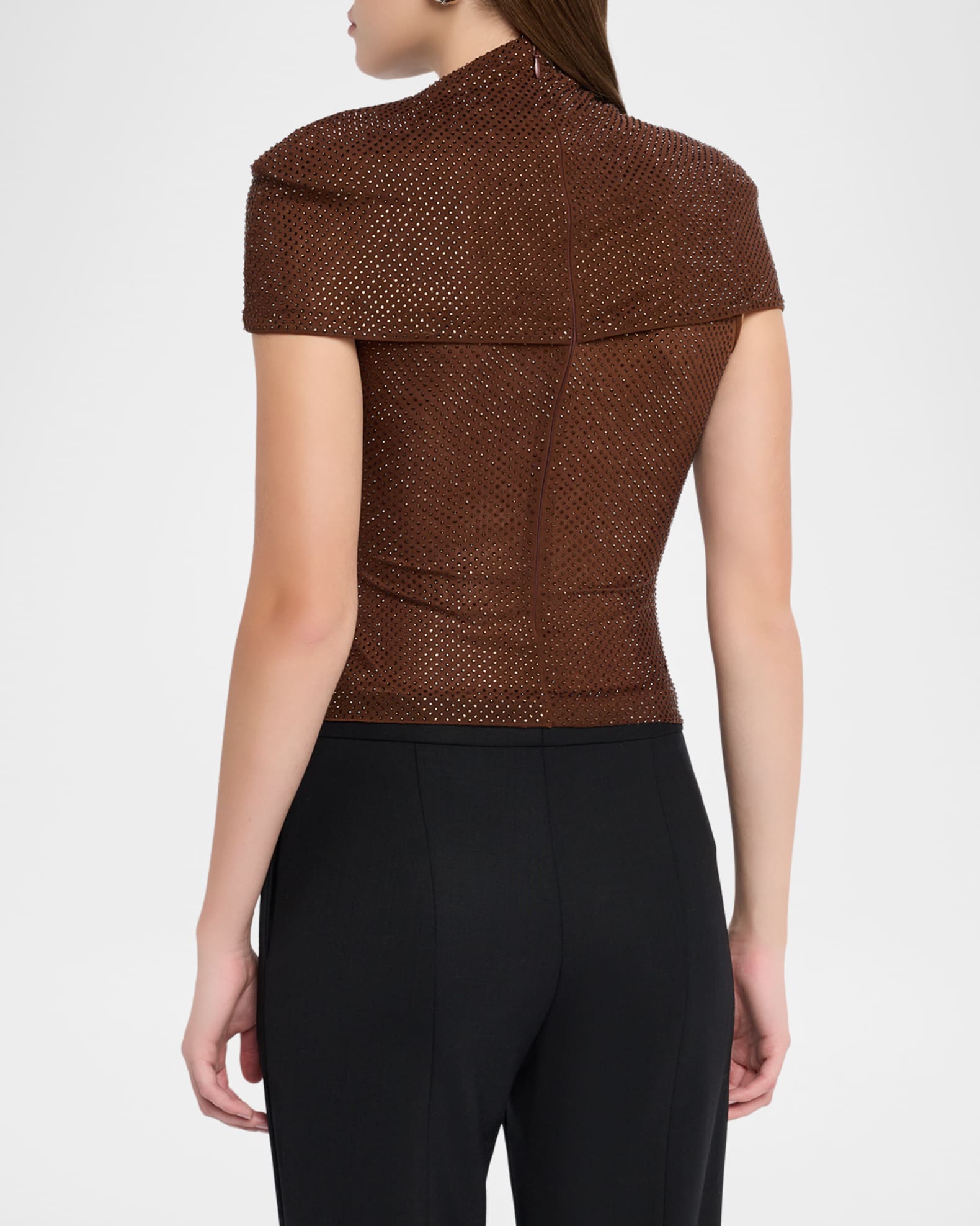 Self-Portrait Rhinestone Cutout Mesh Top | Neiman Marcus