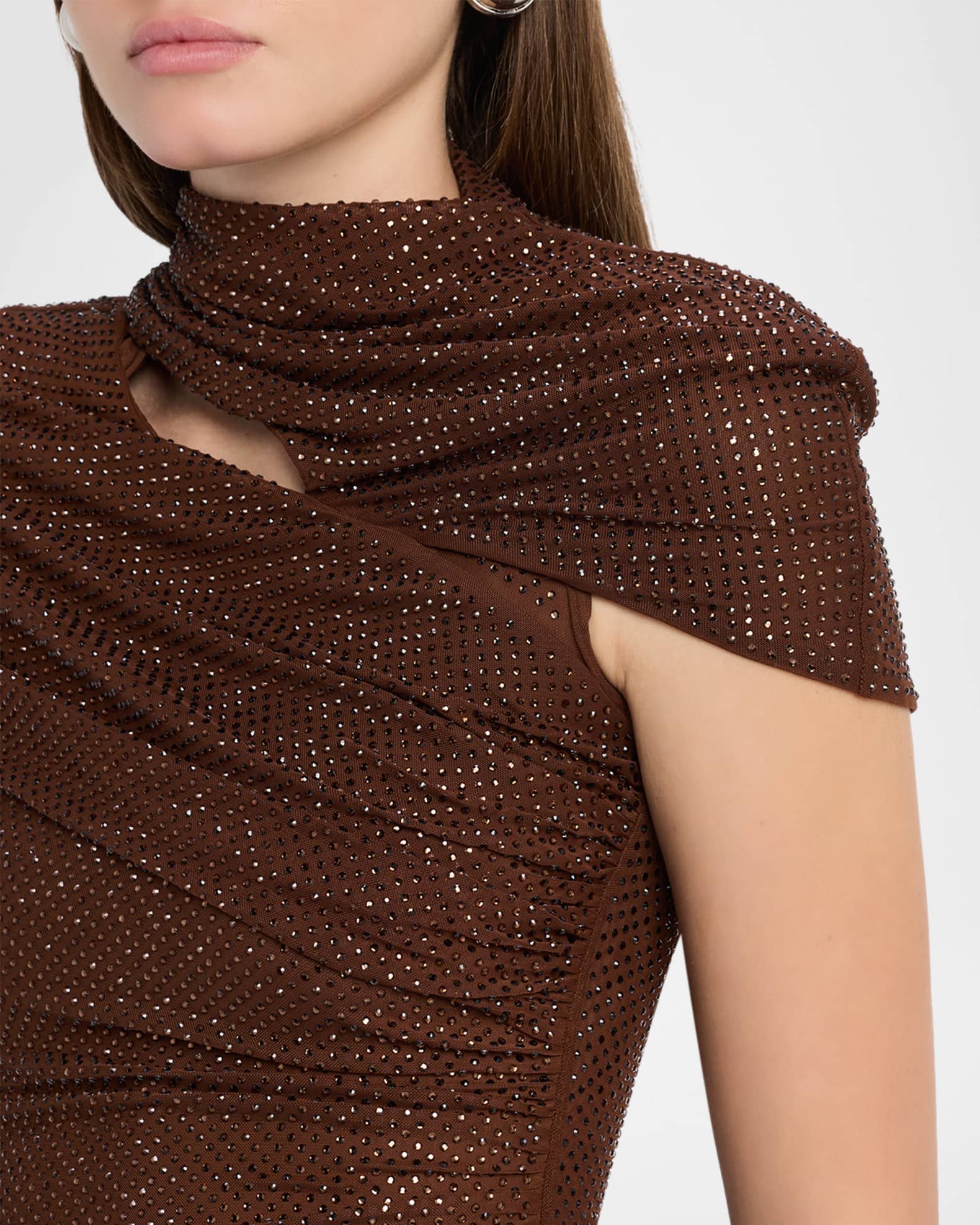 Self-Portrait Rhinestone Cutout Mesh Top | Neiman Marcus