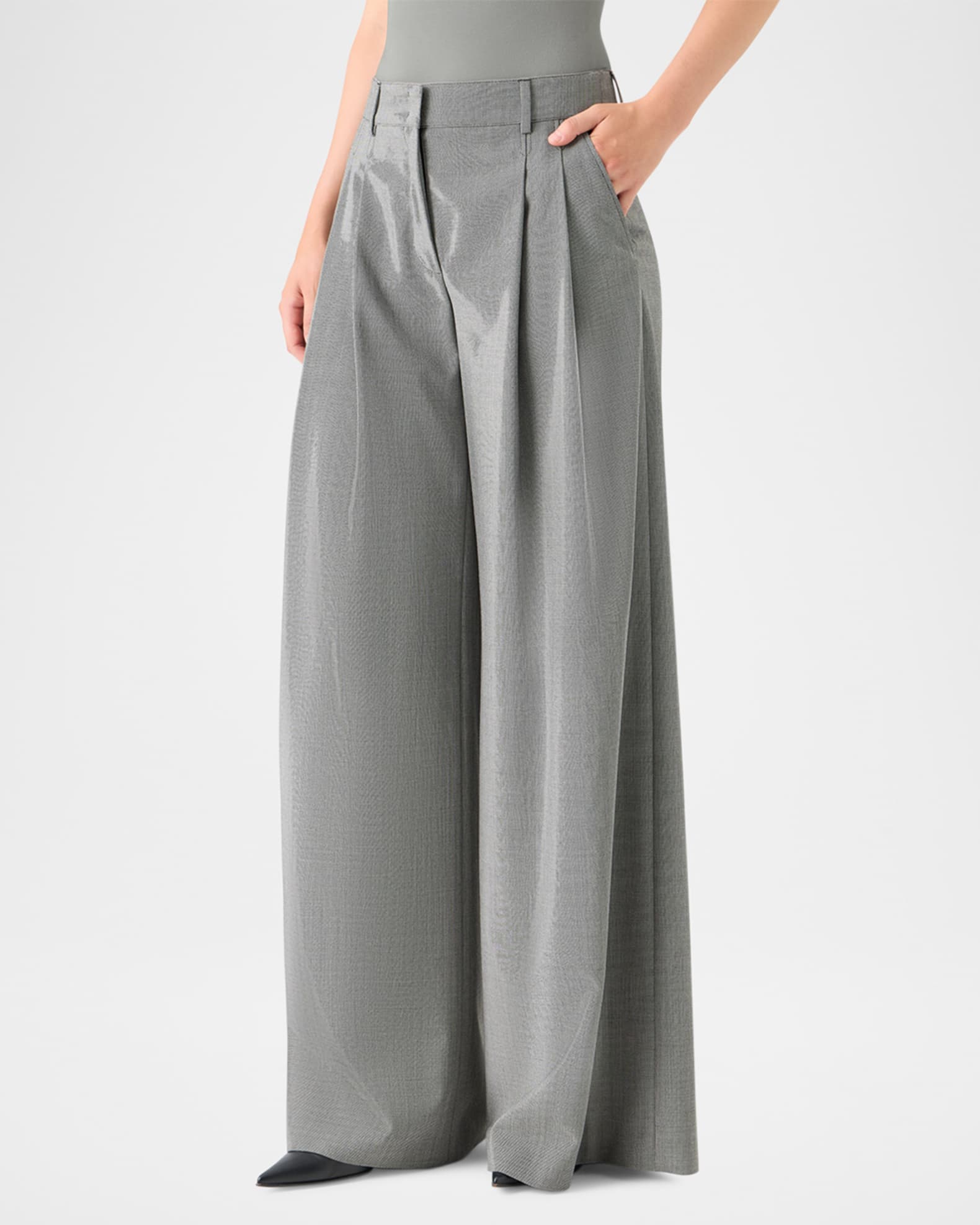 Akris Cassie Pleated Wool Wide-Leg Pants | Neiman Marcus