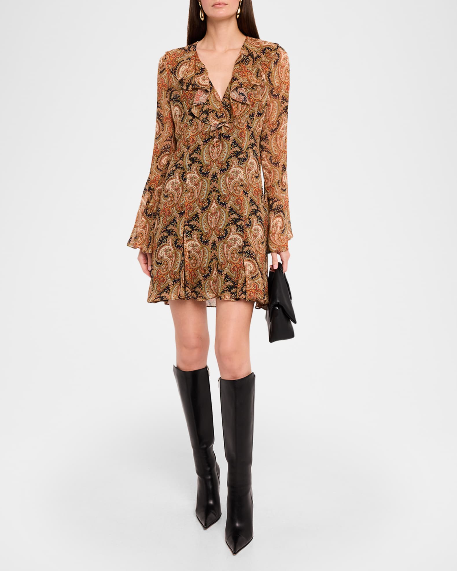 Veronica Beard Adrienne Silk Bell-Sleeve Mini Dress | Neiman Marcus