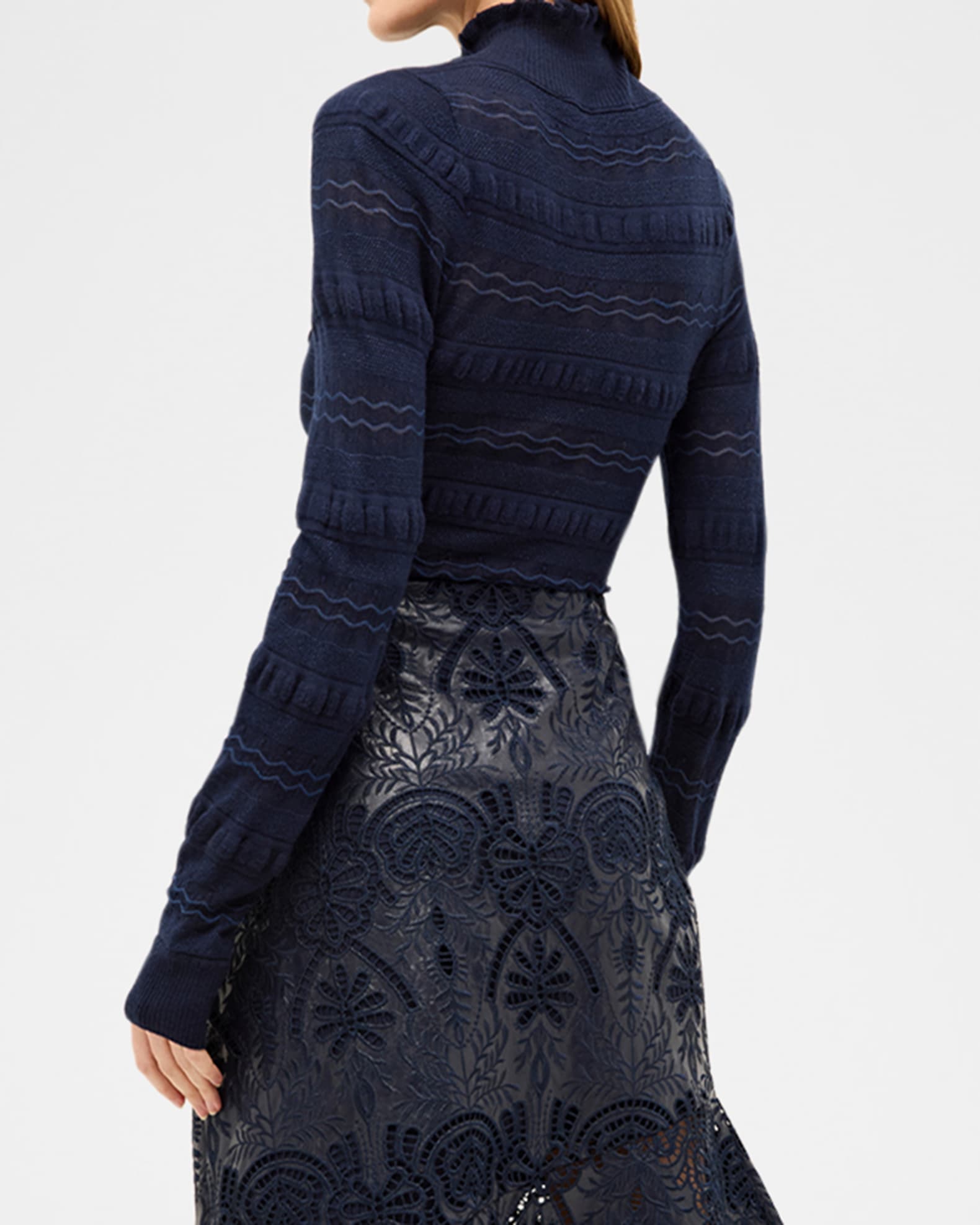 Marie Oliver Adison Ruffle Turtleneck Mixed Knit Top | Neiman Marcus