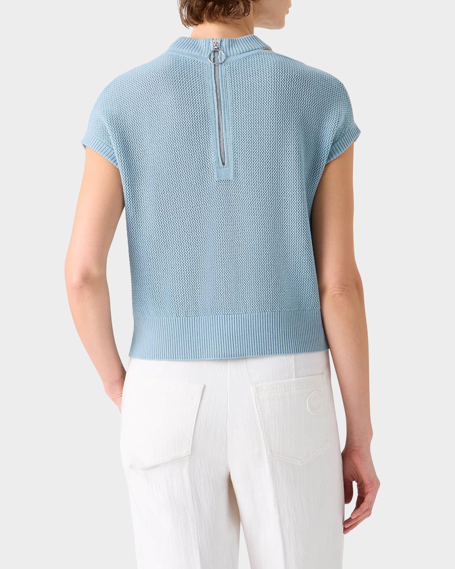 Akris punto Cutout-Neck Wool Knit Sweater | Neiman Marcus