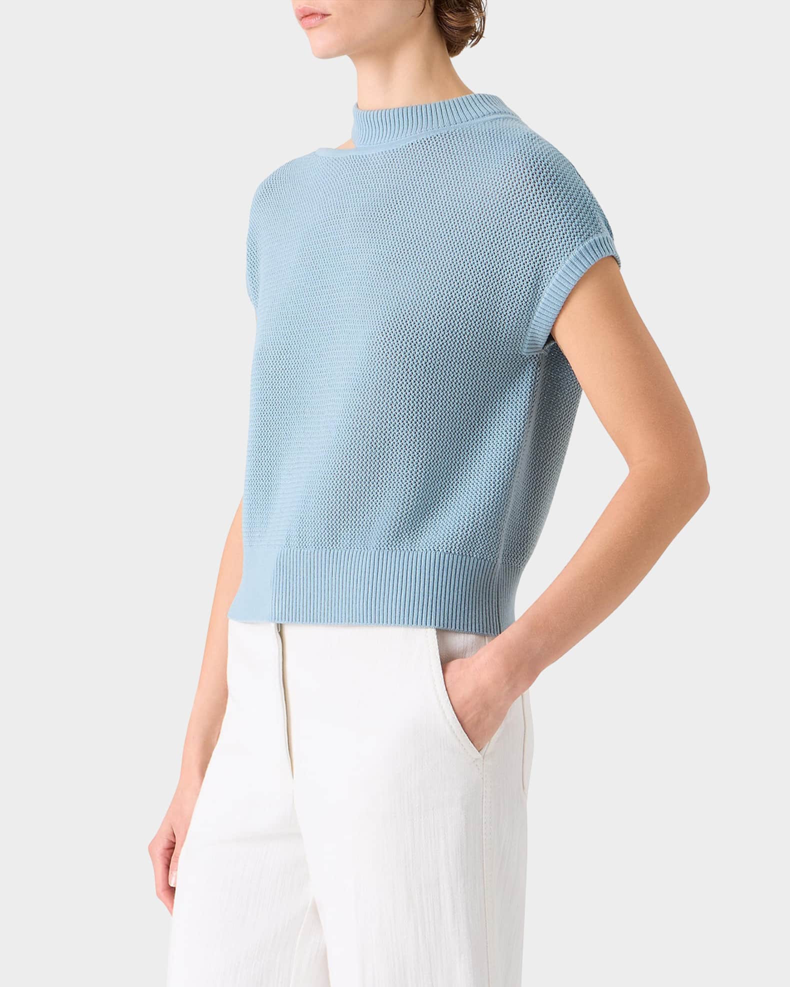 Akris punto Cutout-Neck Wool Knit Sweater | Neiman Marcus