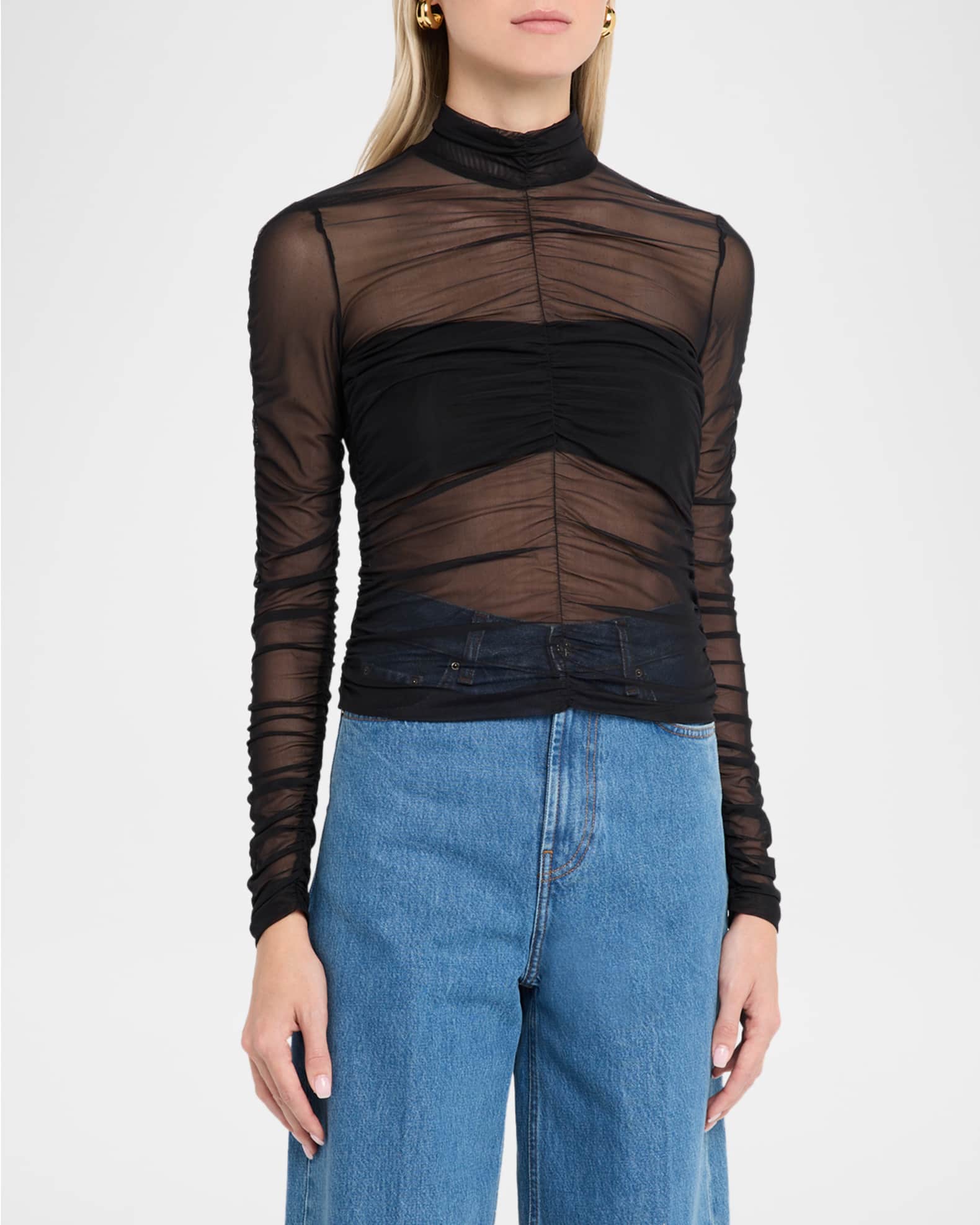 Favorite Daughter The Love Language Ruched Mesh Top | Neiman Marcus