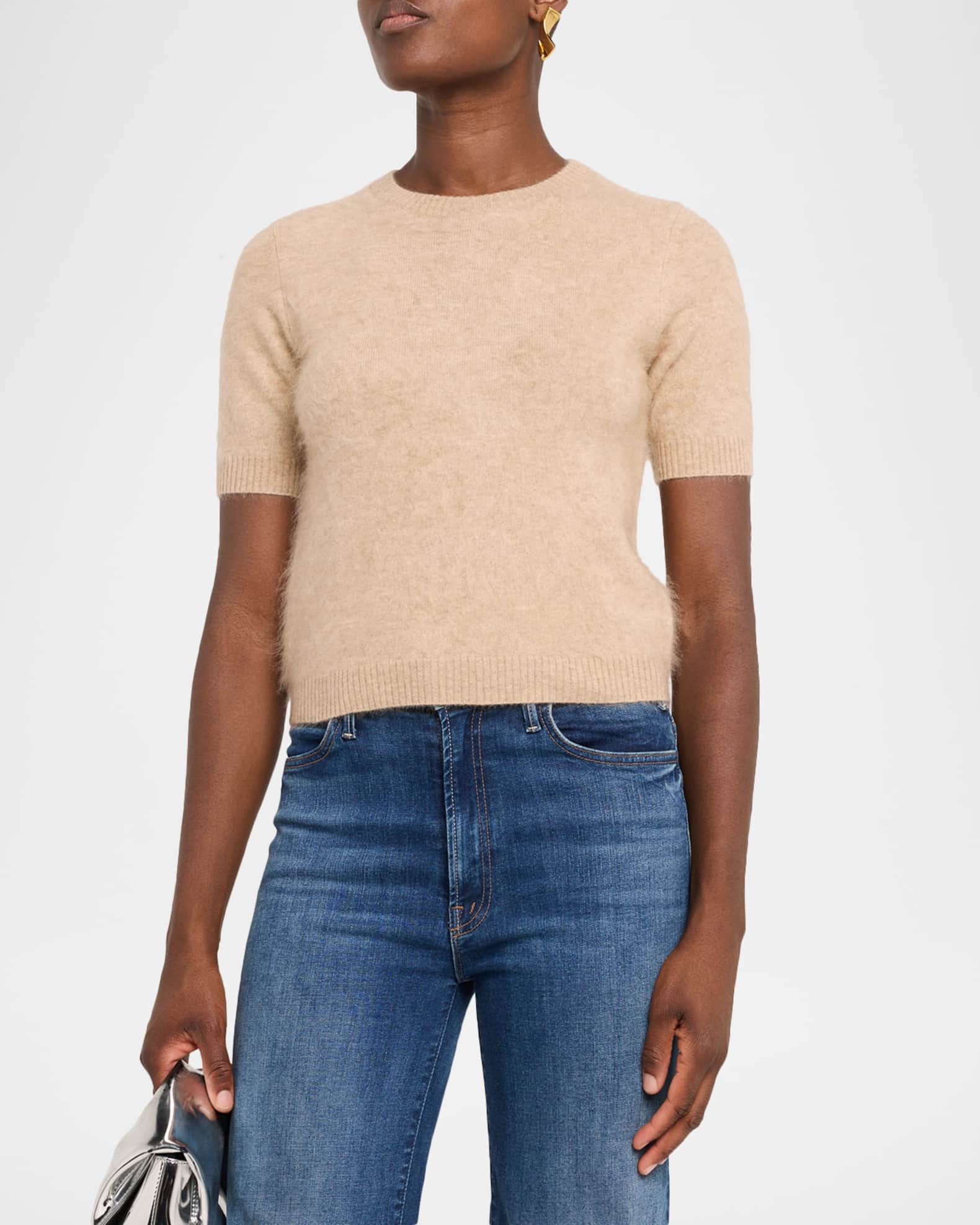 Autumn Cashmere Cropped Fuzzy Crewneck Sweater | Neiman Marcus
