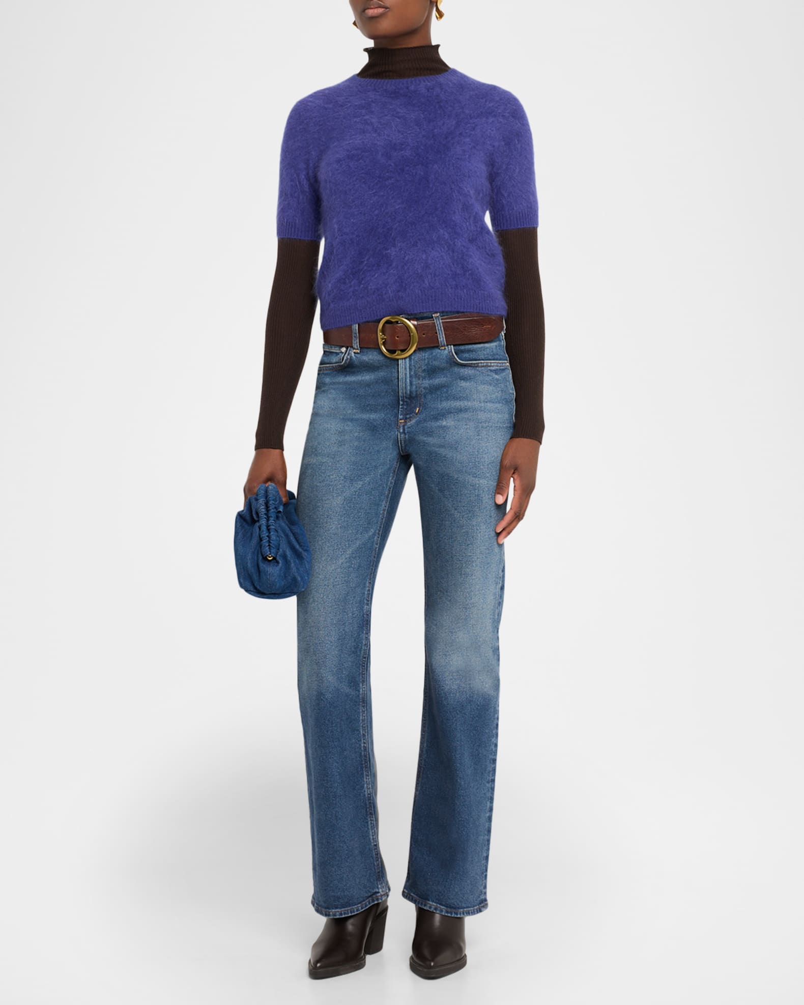Autumn Cashmere Cropped Fuzzy Crewneck Sweater | Neiman Marcus