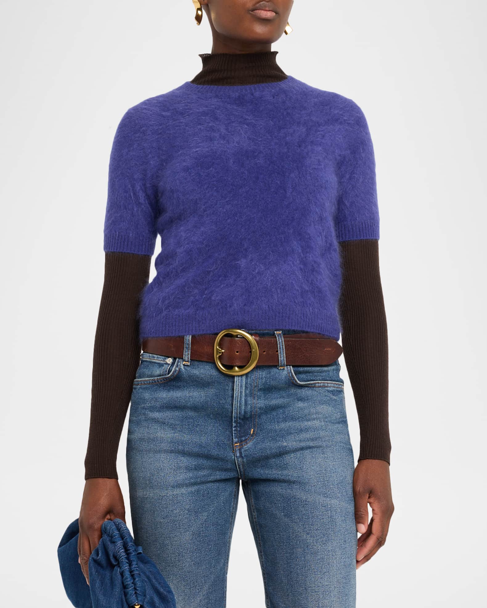 Autumn Cashmere Cropped Fuzzy Crewneck Sweater | Neiman Marcus