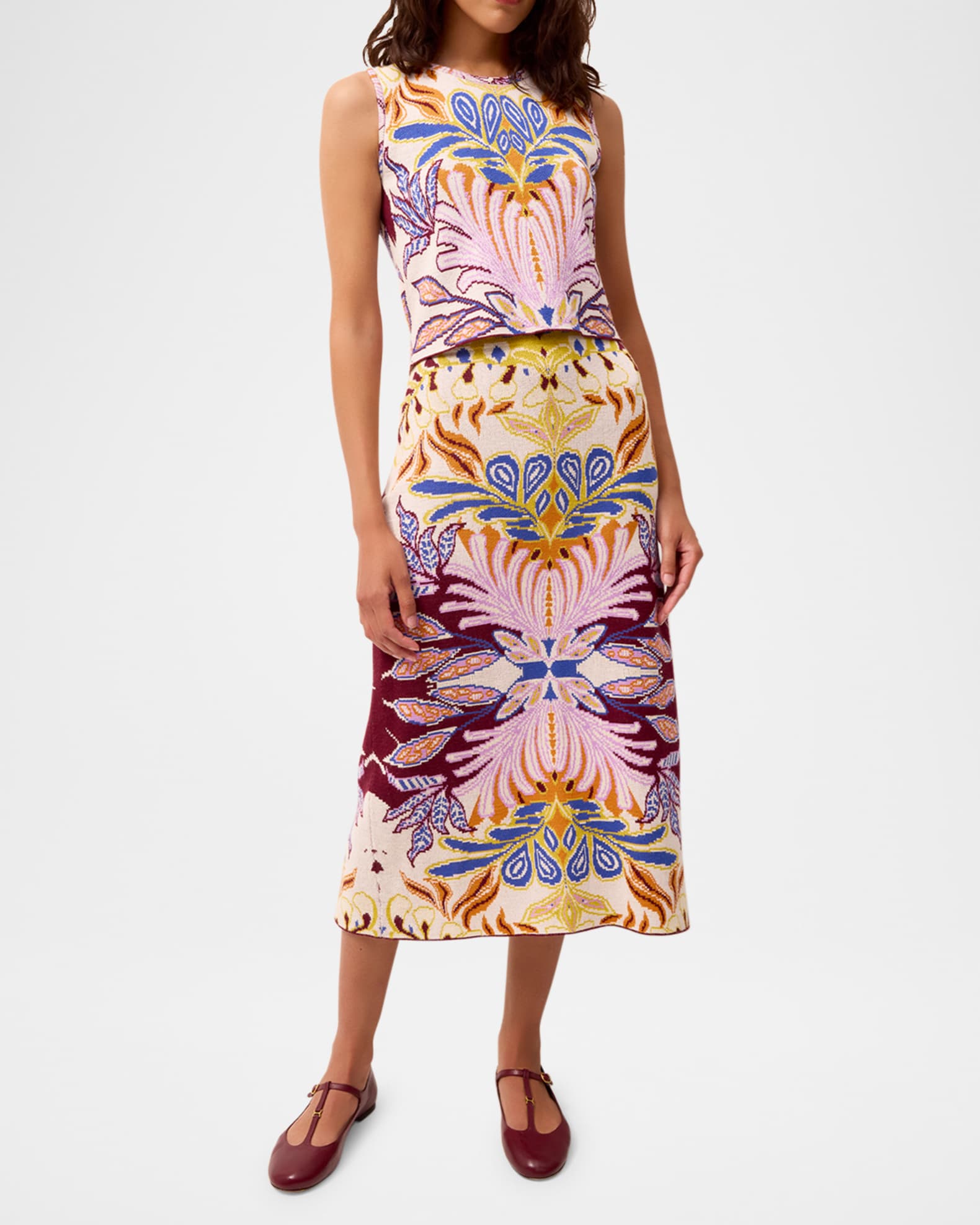 Marie Oliver Janis Straight Jacquard-Knit Midi Skirt | Neiman Marcus