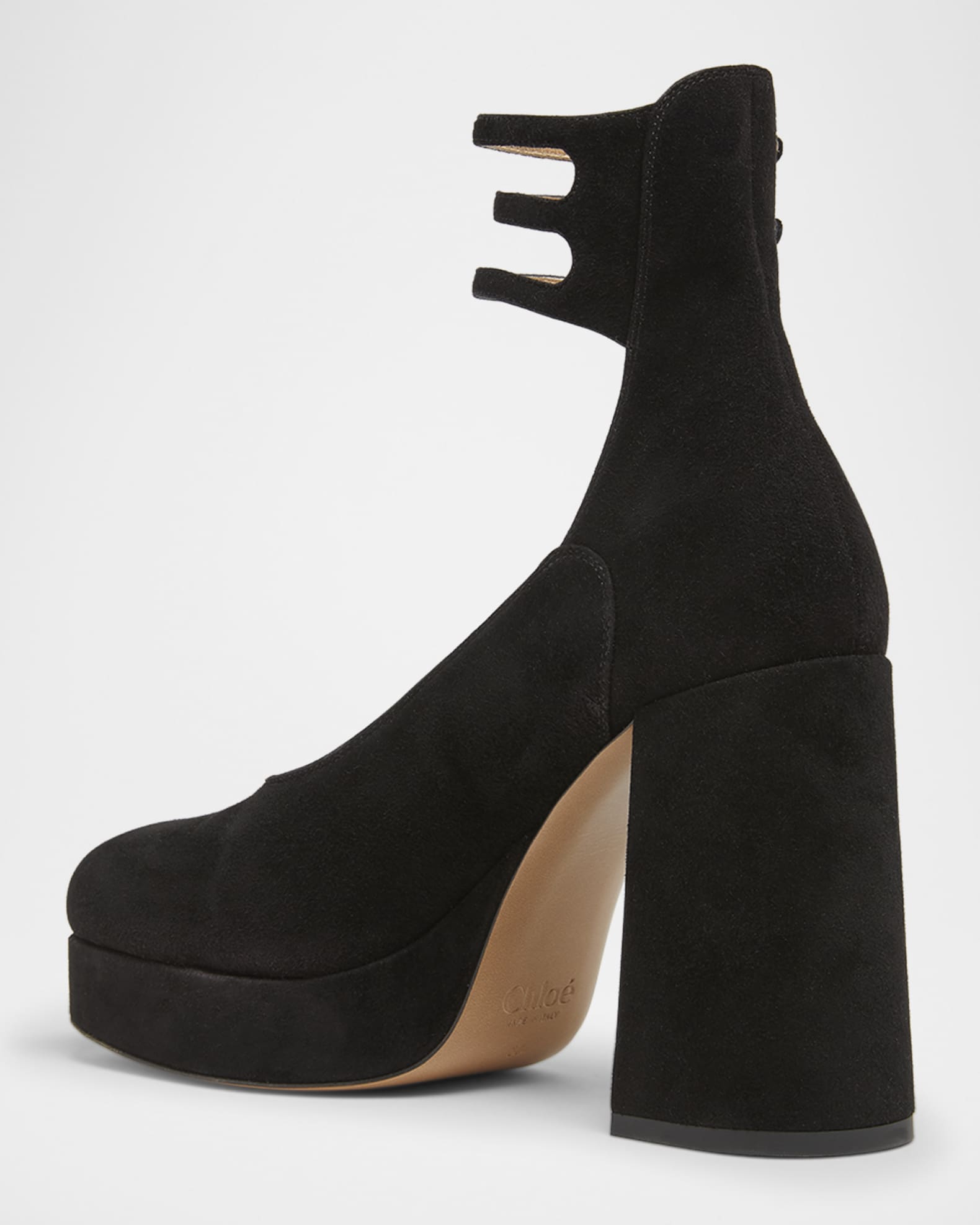 Chloe Loti Suede Platform Block-Heel Pumps | Neiman Marcus