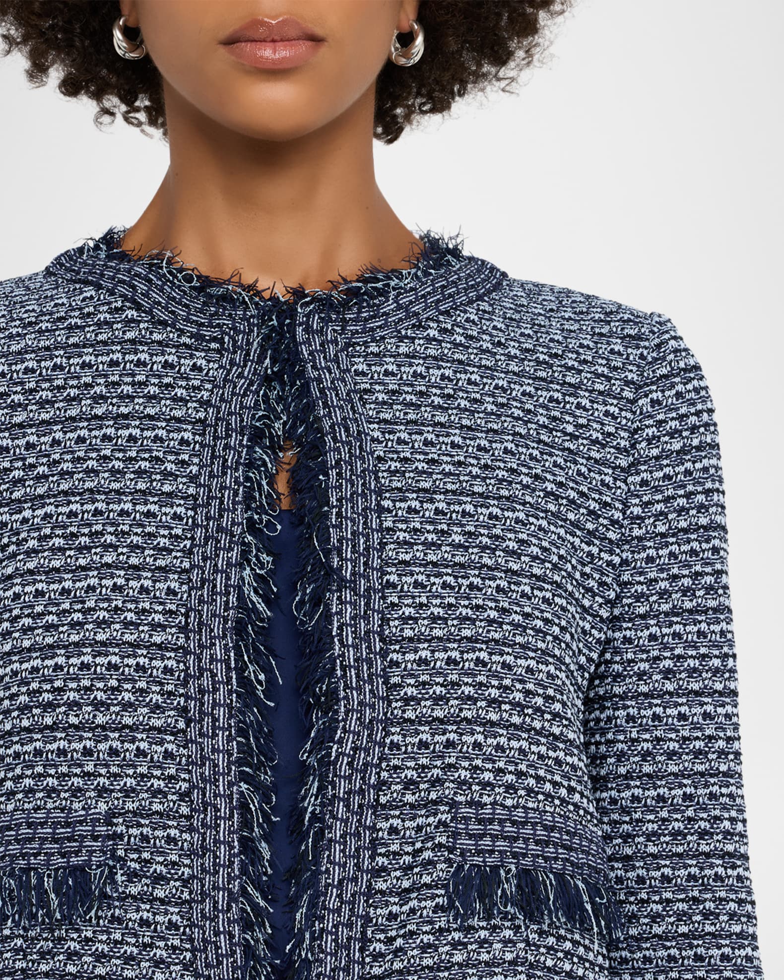 Misook x Lani Lynn Fringe-Trim Cropped Tweed Jacket | Neiman Marcus