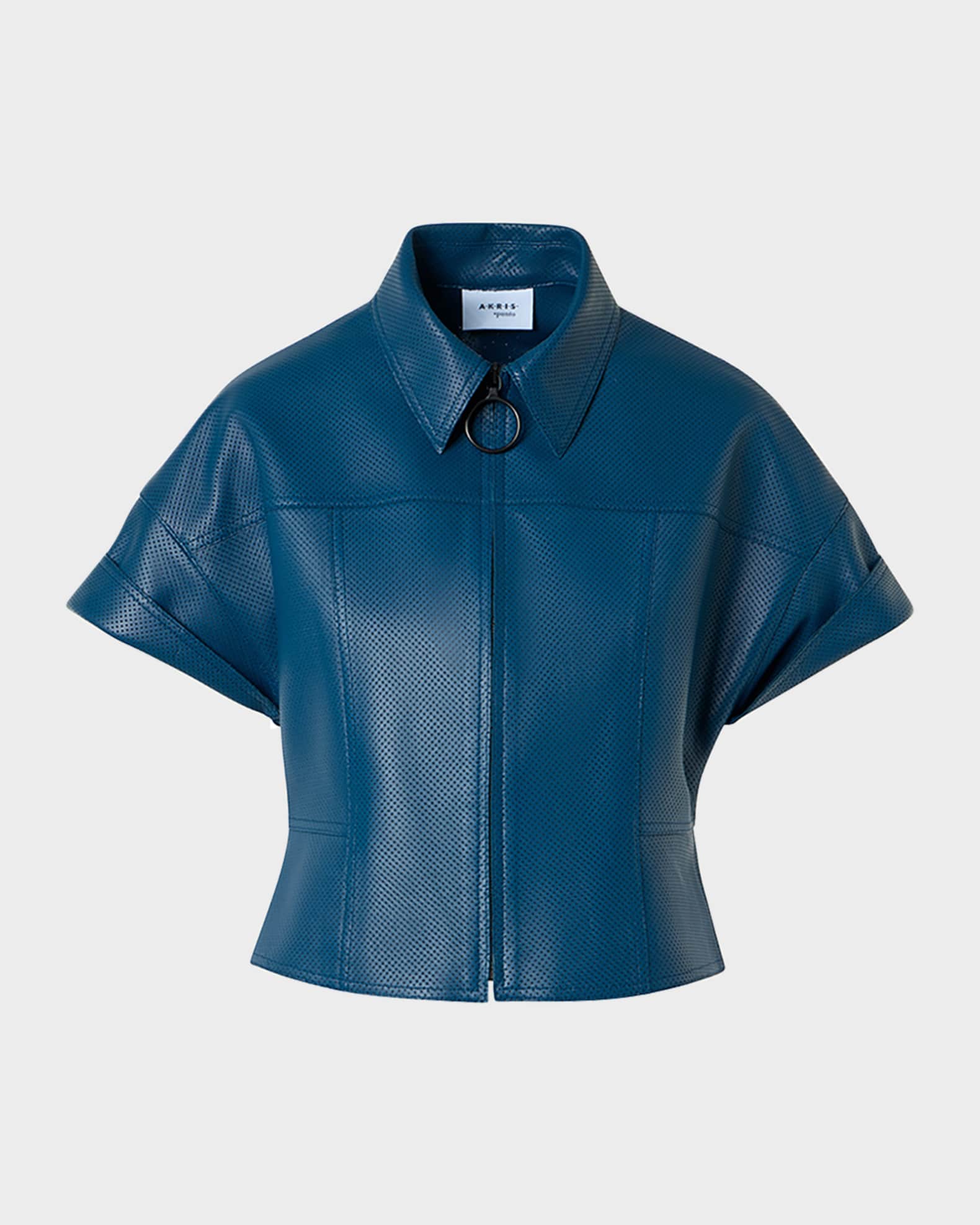 Akris punto Pin-Dot Nappa Leather Short-Sleeve Zip Jacket | Neiman Marcus
