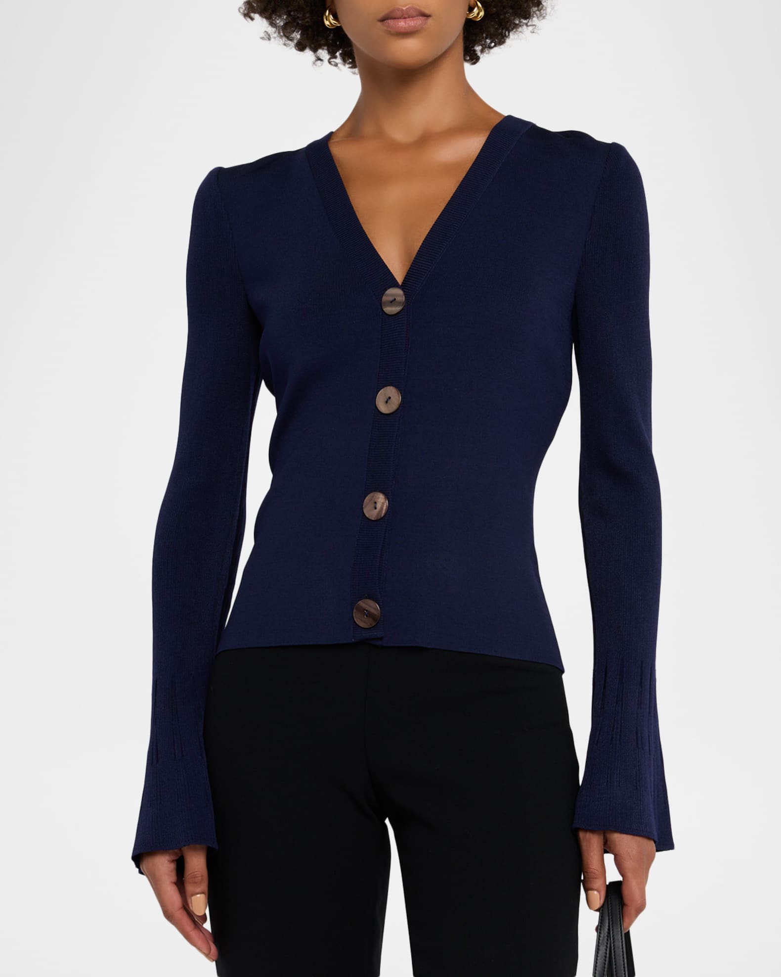 Misook x Lani Lynn Bell-Sleeve Knit Cardigan | Neiman Marcus