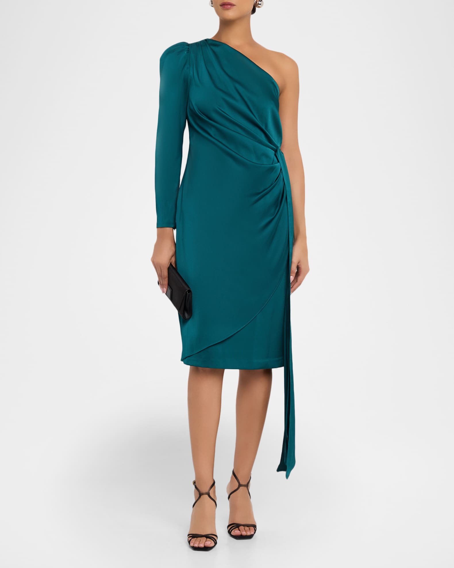 Aidan Mattox Draped One-Shoulder Midi Dress | Neiman Marcus