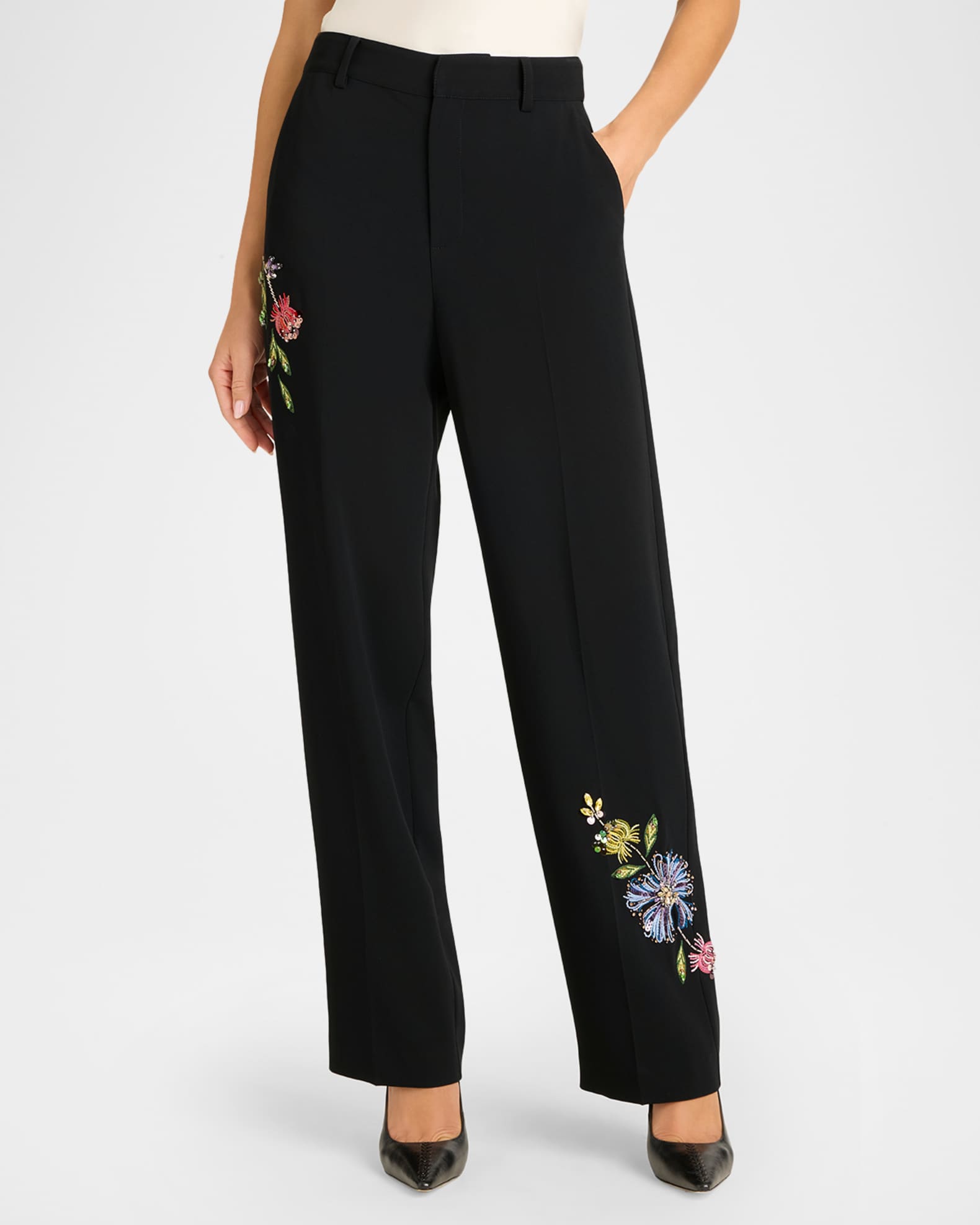 Cinq a Sept Harlan Floral Embellished Pants | Neiman Marcus