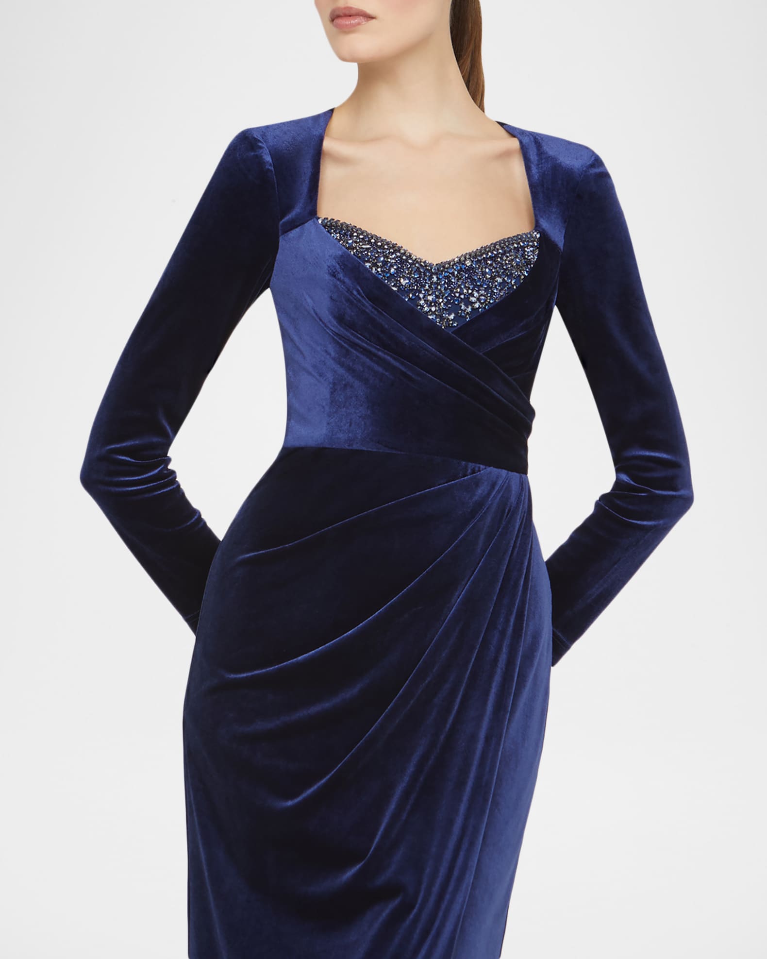 Theia Emerson Draped Stretch Velvet Column Gown | Neiman Marcus