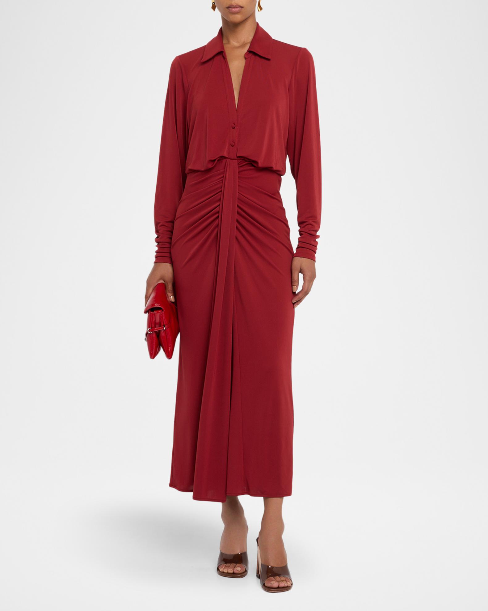 Cinq a Sept Seferina Draped Long-Sleeve Jersey Dress | Neiman Marcus