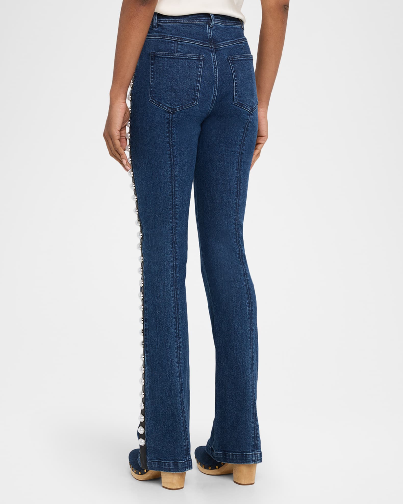 Cinq a Sept Pearl-Embellished Slim Flare Jeans | Neiman Marcus