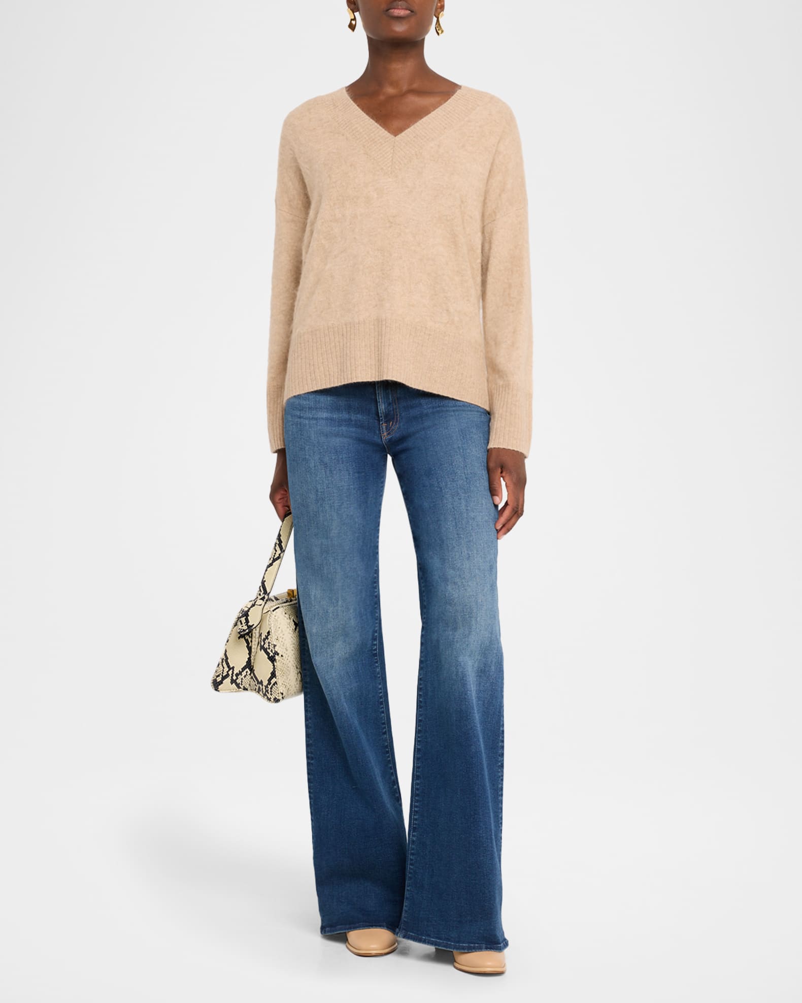 Autumn Cashmere Boxy V-Neck Brushed Cashmere Sweater | Neiman Marcus