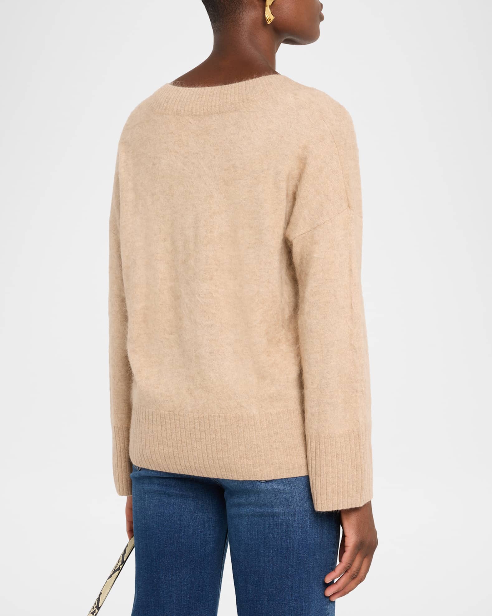 Autumn Cashmere Boxy V-Neck Brushed Cashmere Sweater | Neiman Marcus