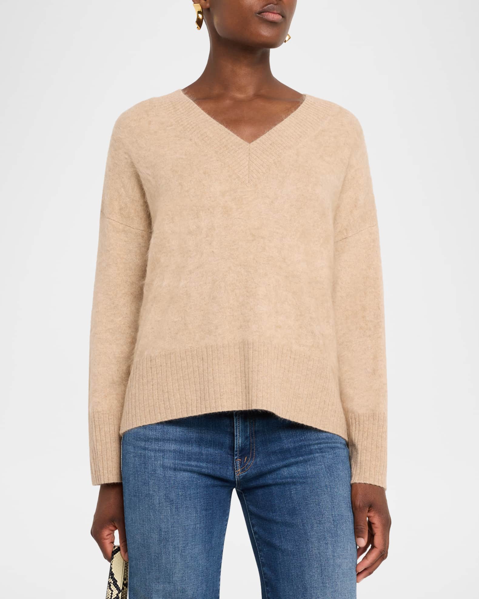 Autumn Cashmere Boxy V-Neck Brushed Cashmere Sweater | Neiman Marcus