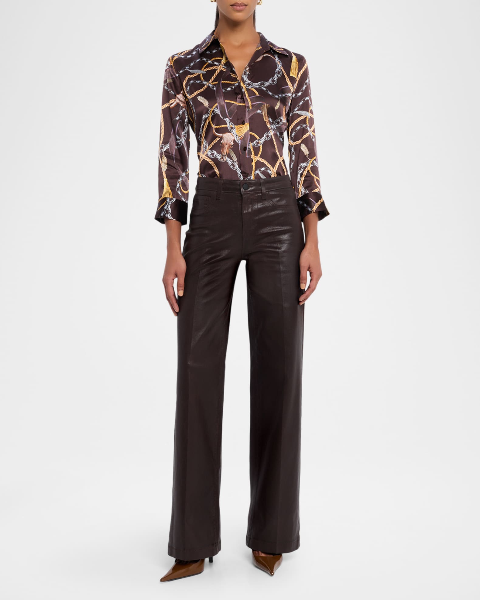 L'Agence Multi Mix Western Chain Dani Silk Blouse | Neiman Marcus