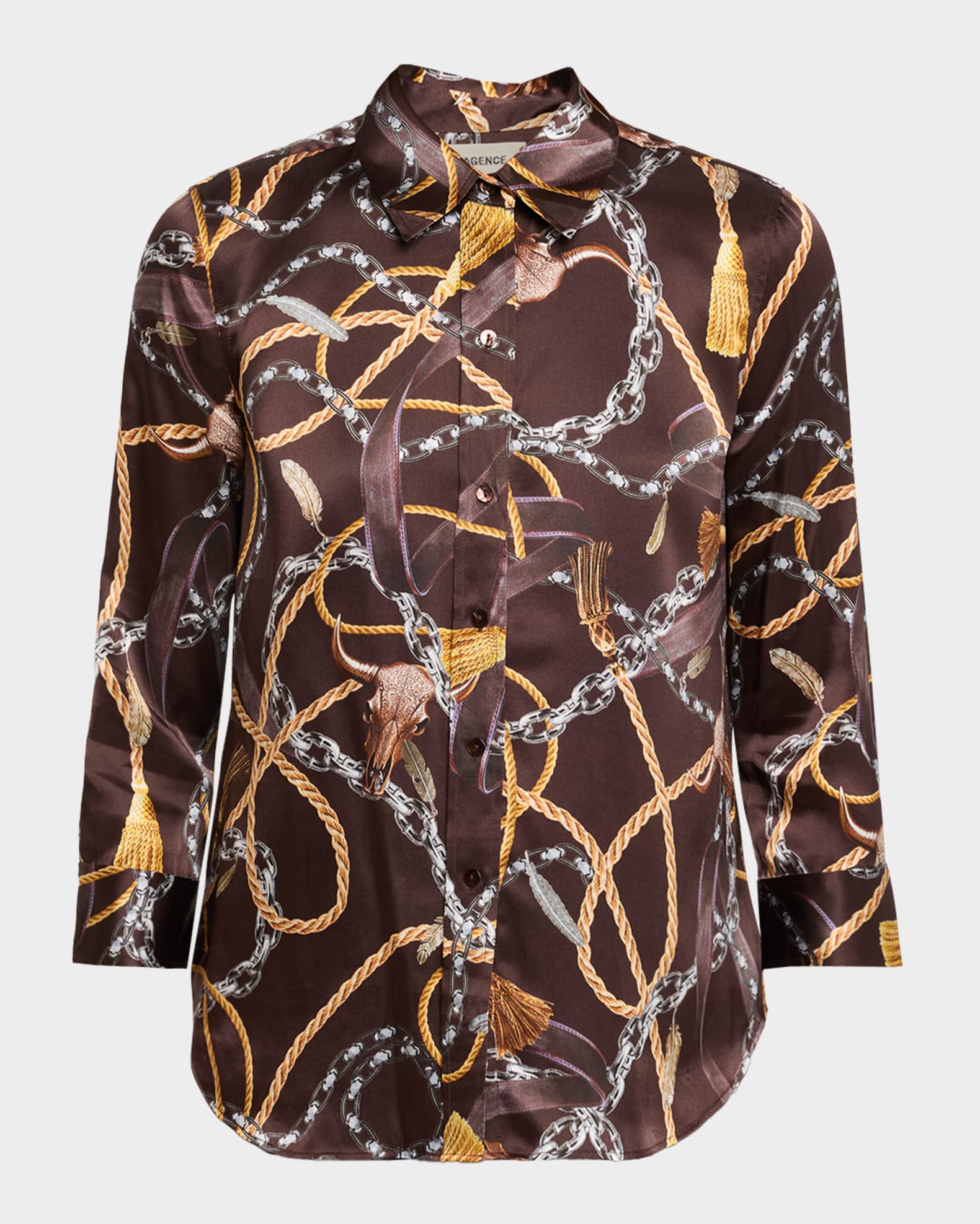 L'Agence Multi Mix Western Chain Dani Silk Blouse | Neiman Marcus