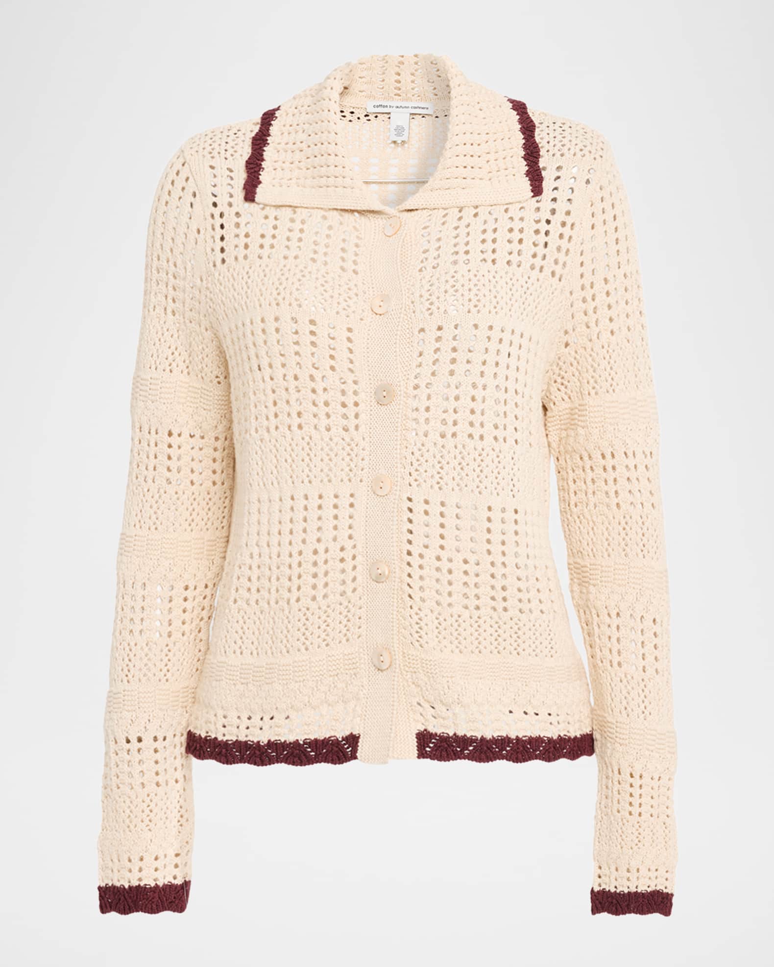 Autumn Cashmere Tipped Pointelle-Knit Cotton Cardigan | Neiman Marcus