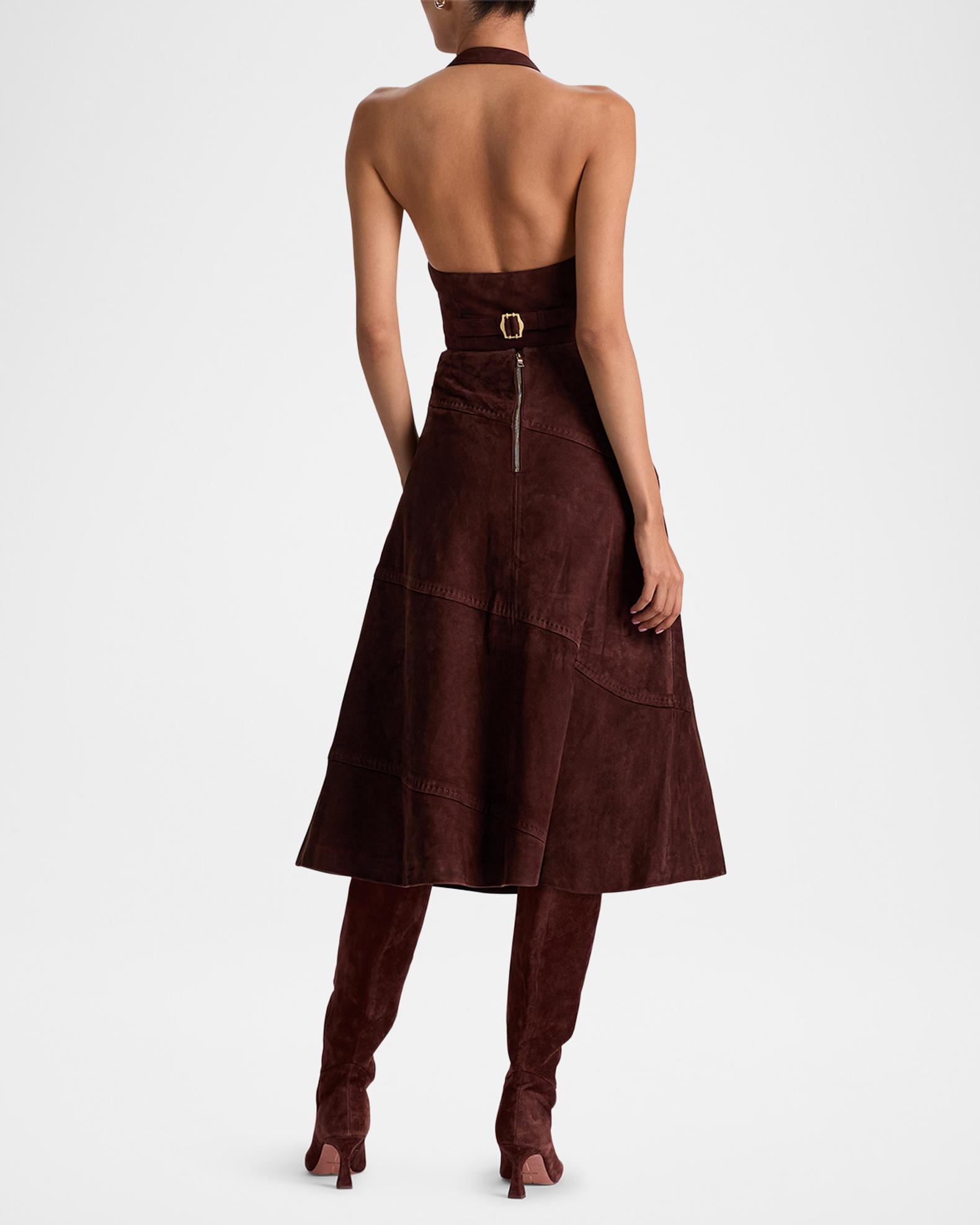ALICE + OLIVIA Sosie Suede Midi Skirt | Neiman Marcus