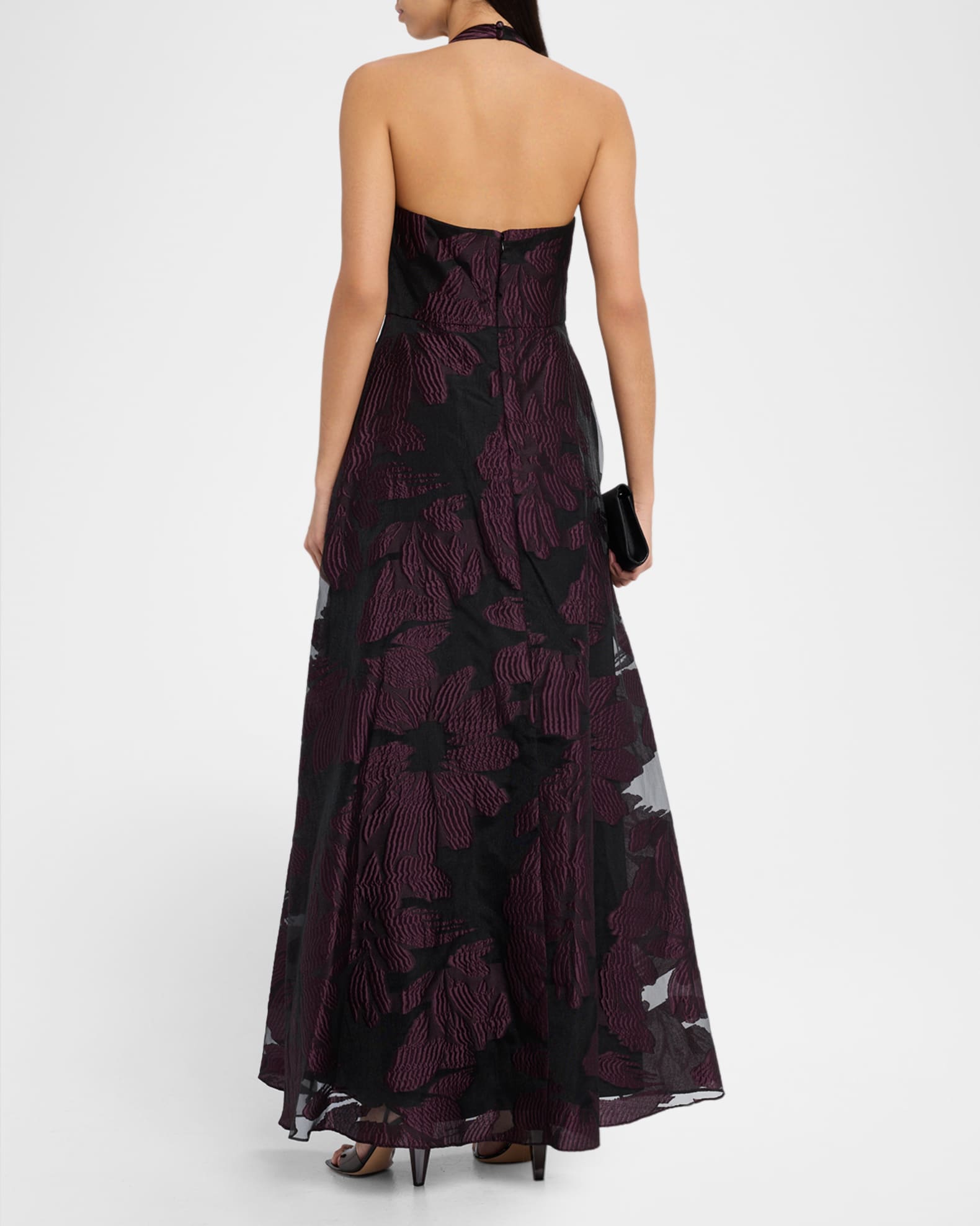 Aidan Mattox Deep V-Neck Floral Jacquard Organza Gown | Neiman Marcus