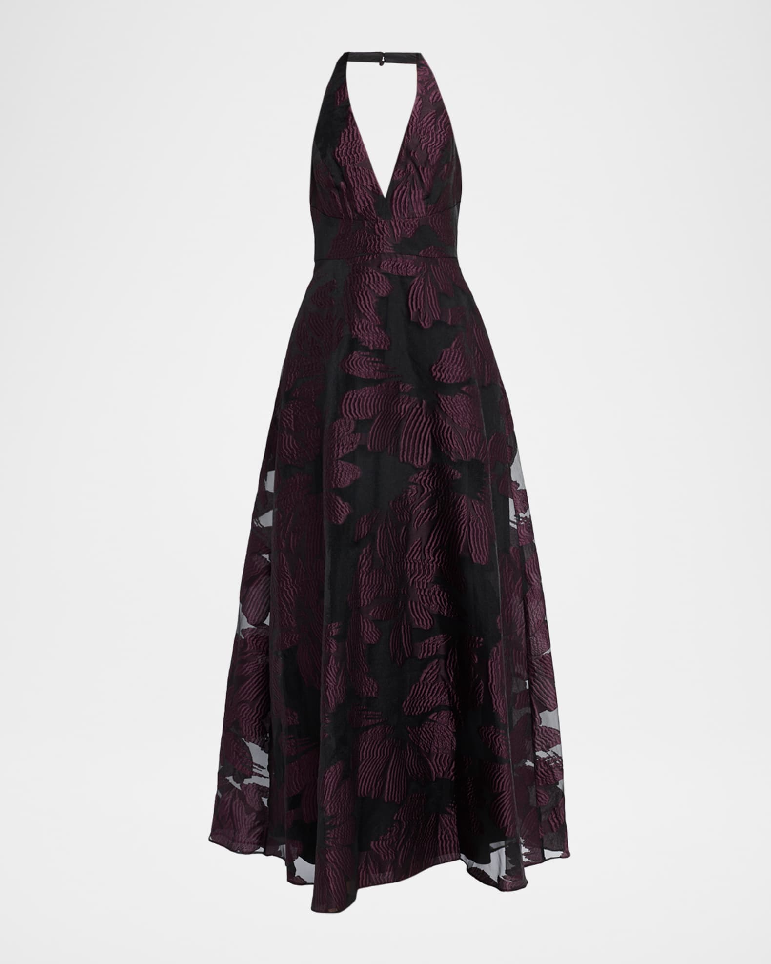 Aidan Mattox Deep V-Neck Floral Jacquard Organza Gown | Neiman Marcus