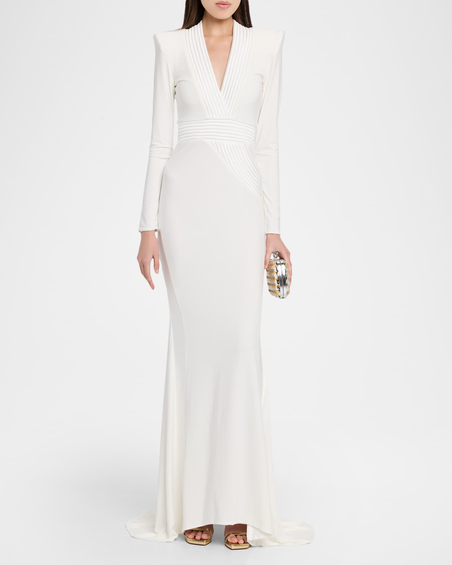 ZHIVAGO Battle Lines The Heiress V-Neck Gown | Neiman Marcus