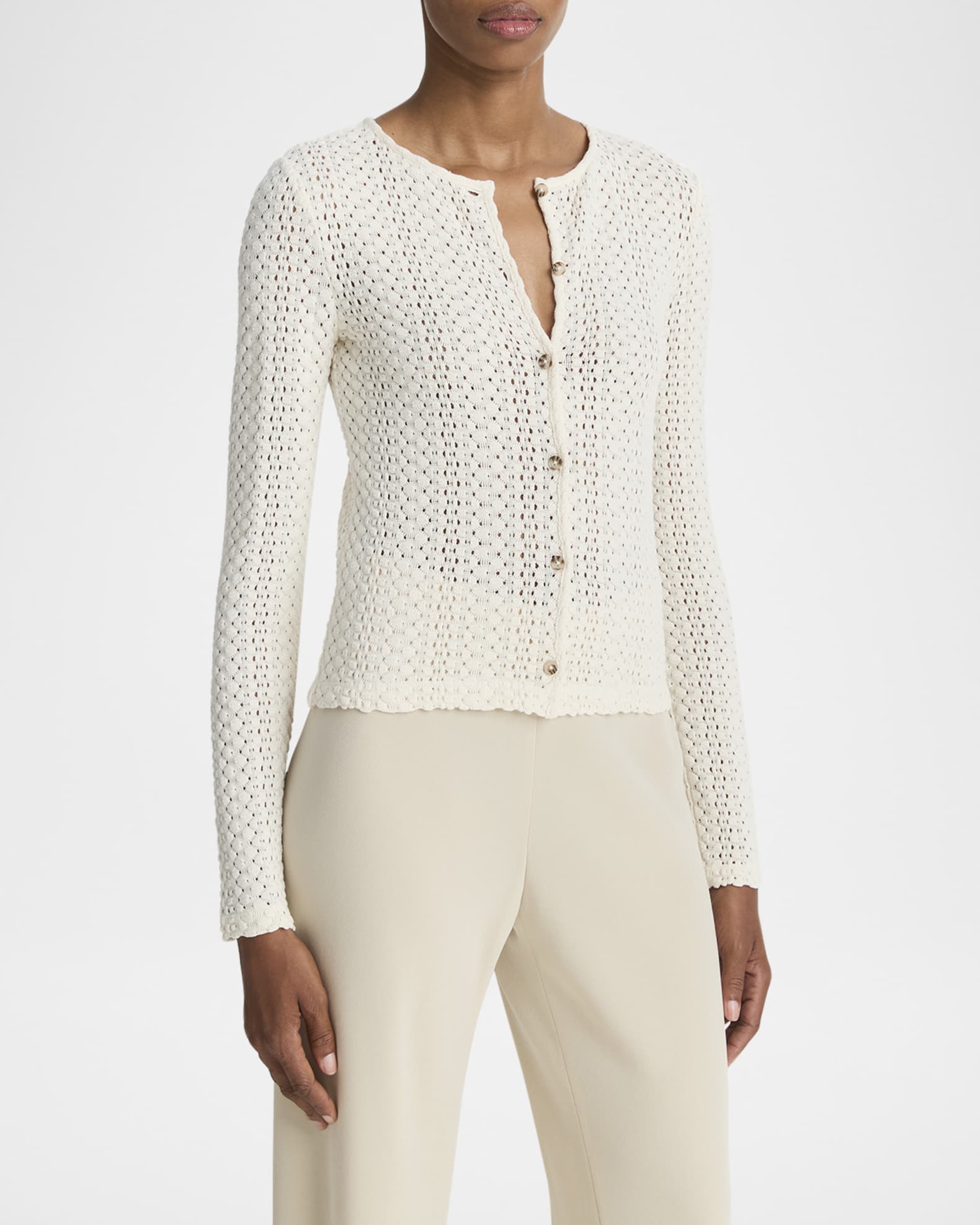Vince Open-Knit Crewneck Cardigan | Neiman Marcus