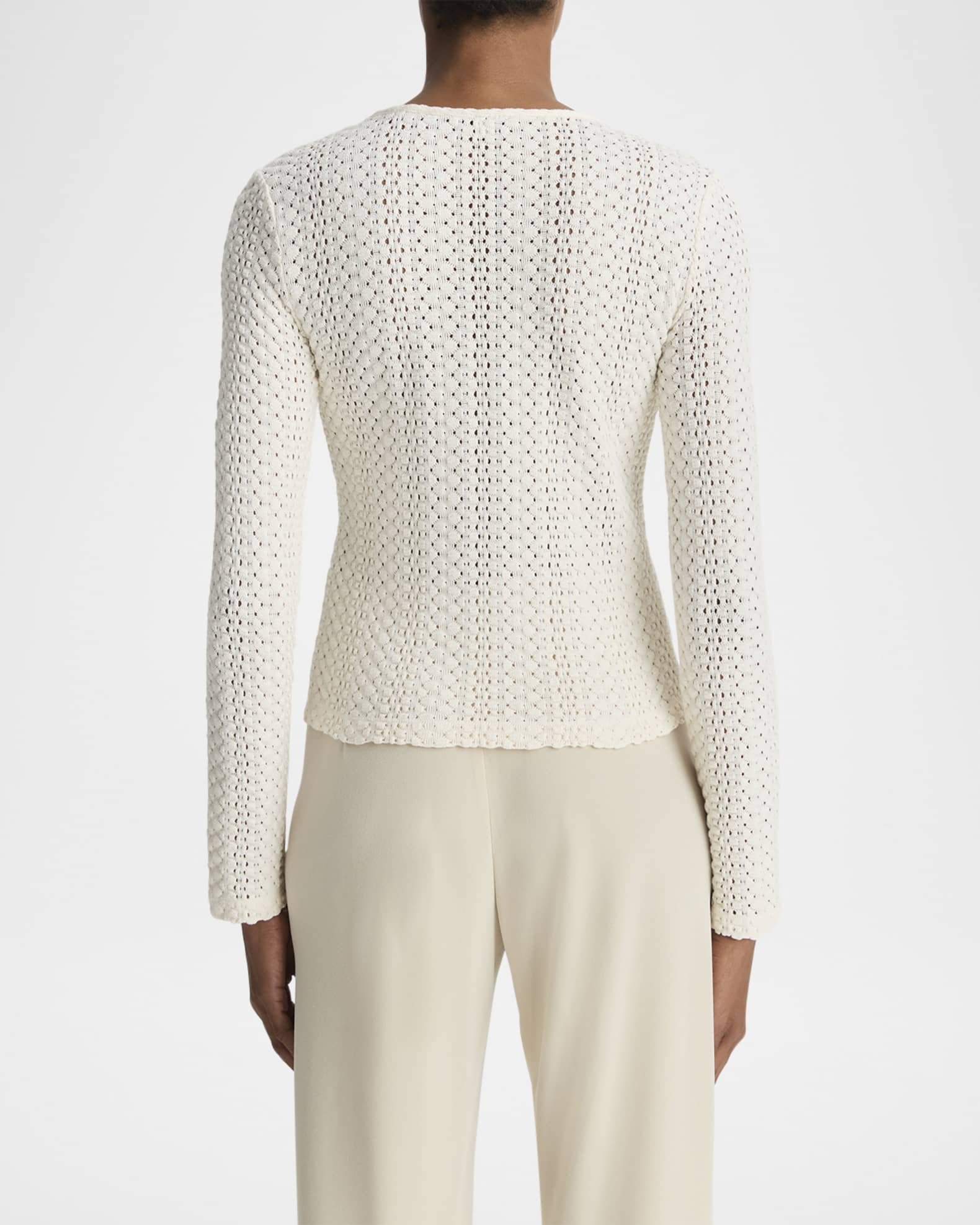 Vince Open-Knit Crewneck Cardigan | Neiman Marcus