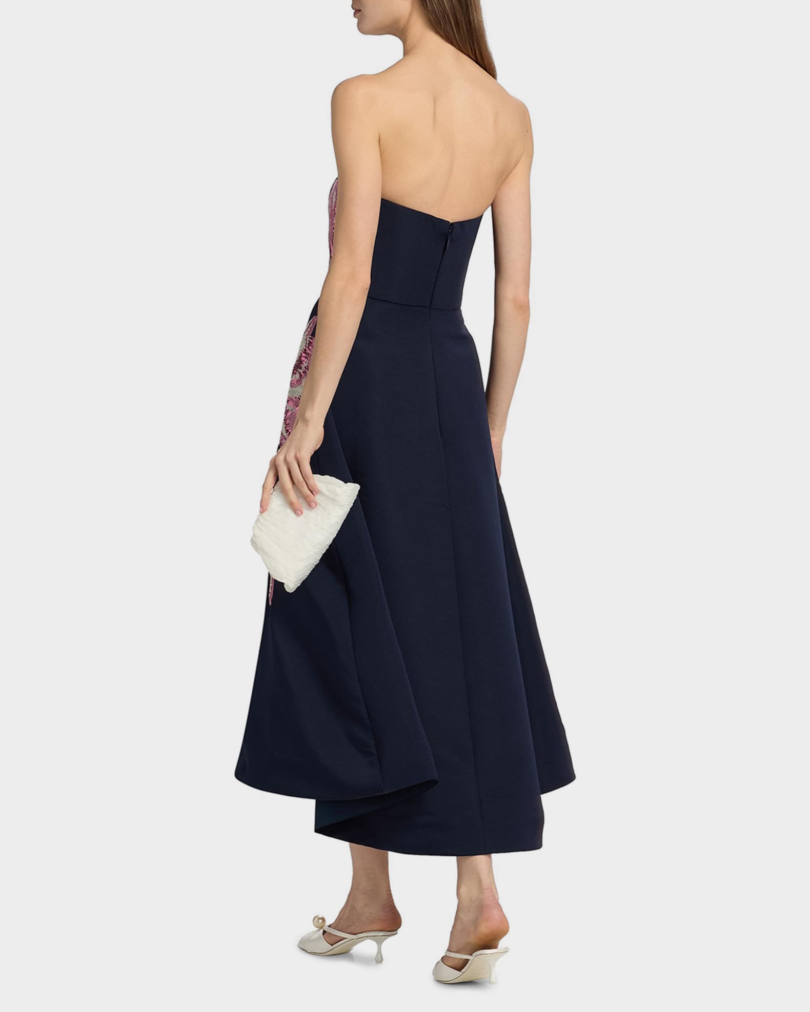 Amsale Floral Sequined Strapless Midi Cocktail Dress | Neiman Marcus