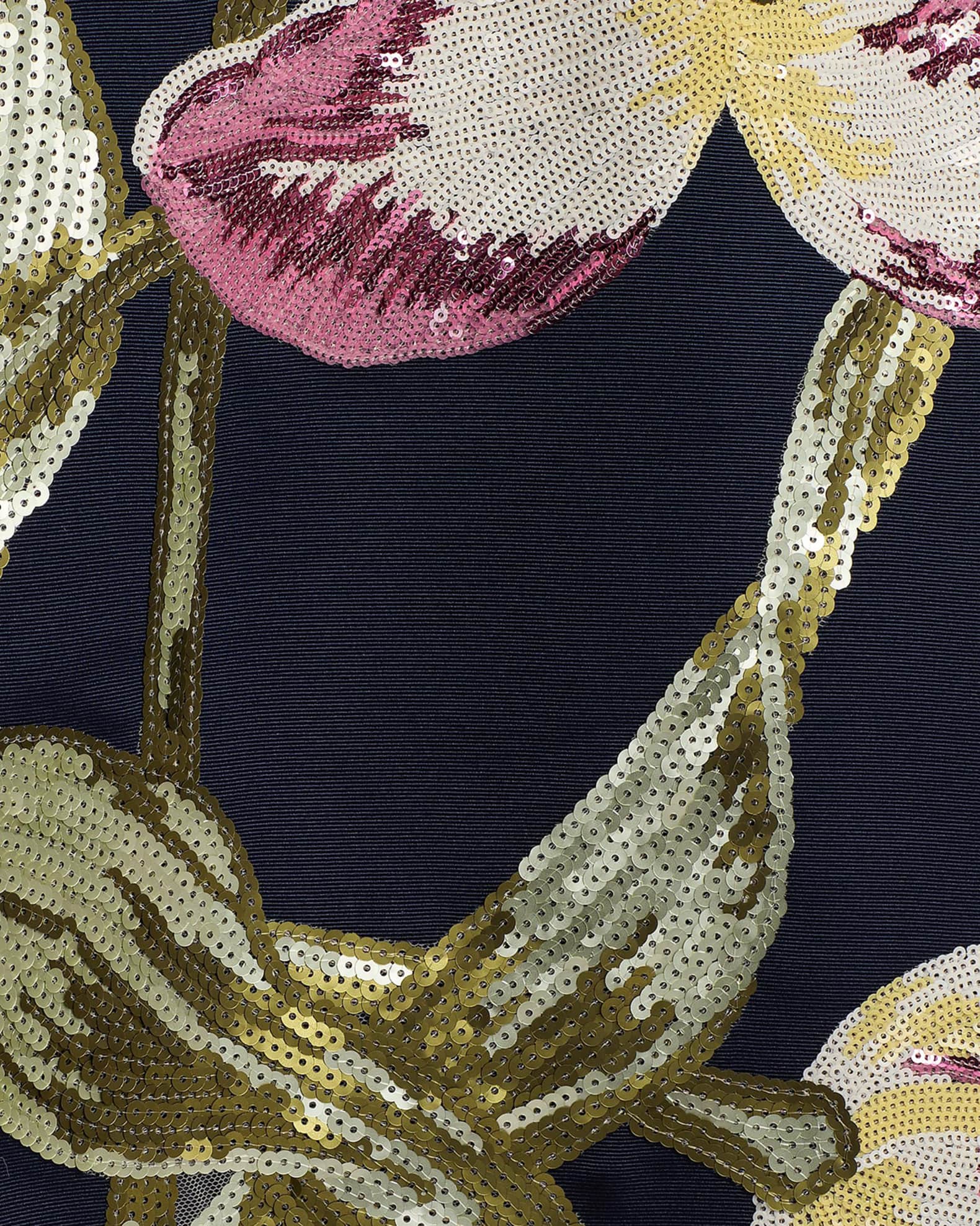 Amsale Floral Sequined Strapless Midi Cocktail Dress | Neiman Marcus