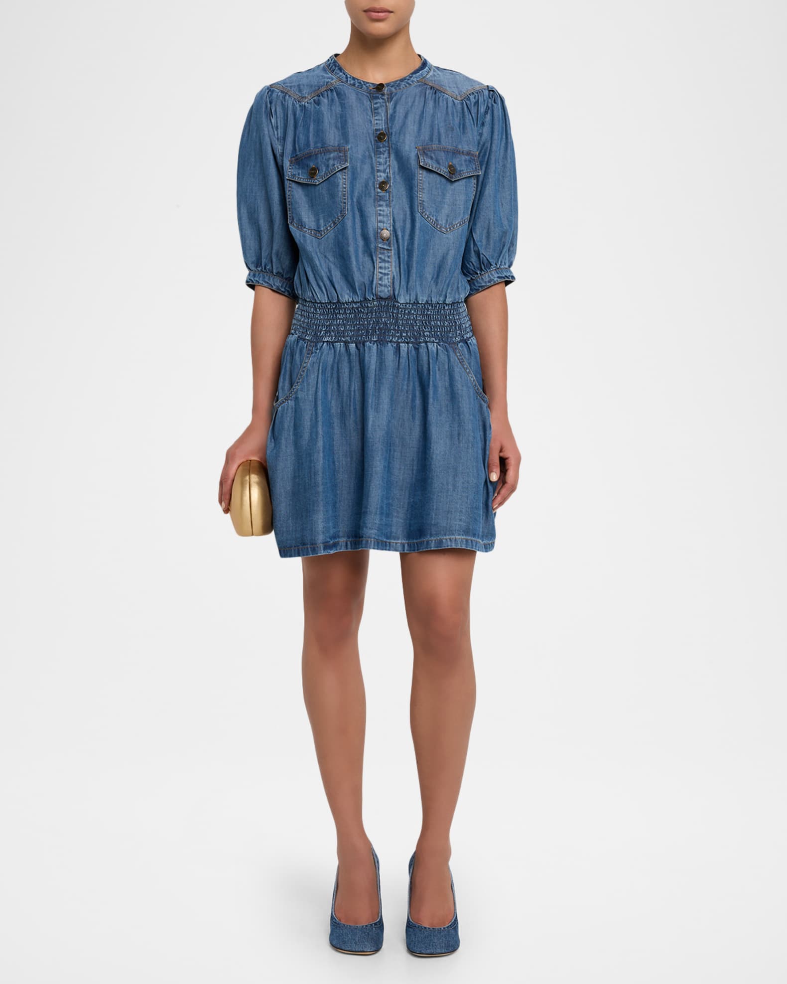 Ramy Brook Norman Chambray Mini Shirtdress | Neiman Marcus