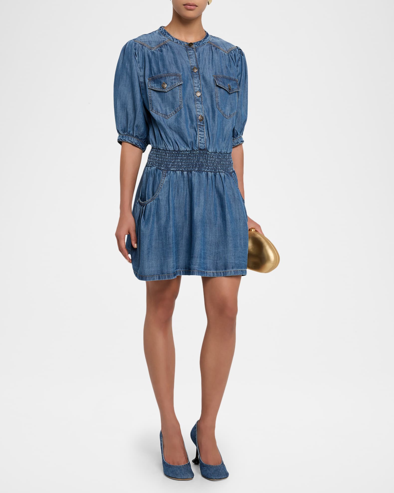 Ramy Brook Norman Chambray Mini Shirtdress | Neiman Marcus