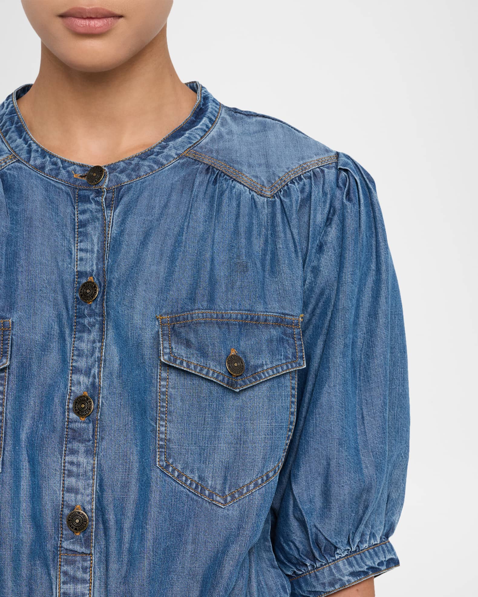 Ramy Brook Norman Chambray Mini Shirtdress | Neiman Marcus