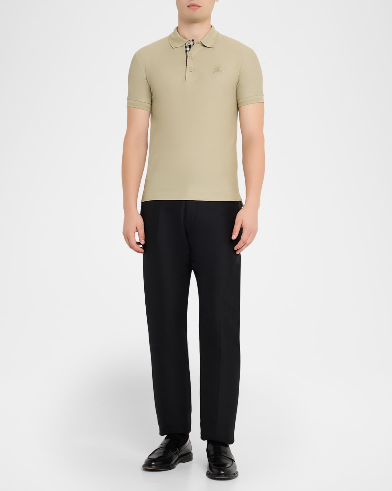 Burberry Men's Check-Placket Embroidered EDK Pique Polo Shirt | Neiman ...