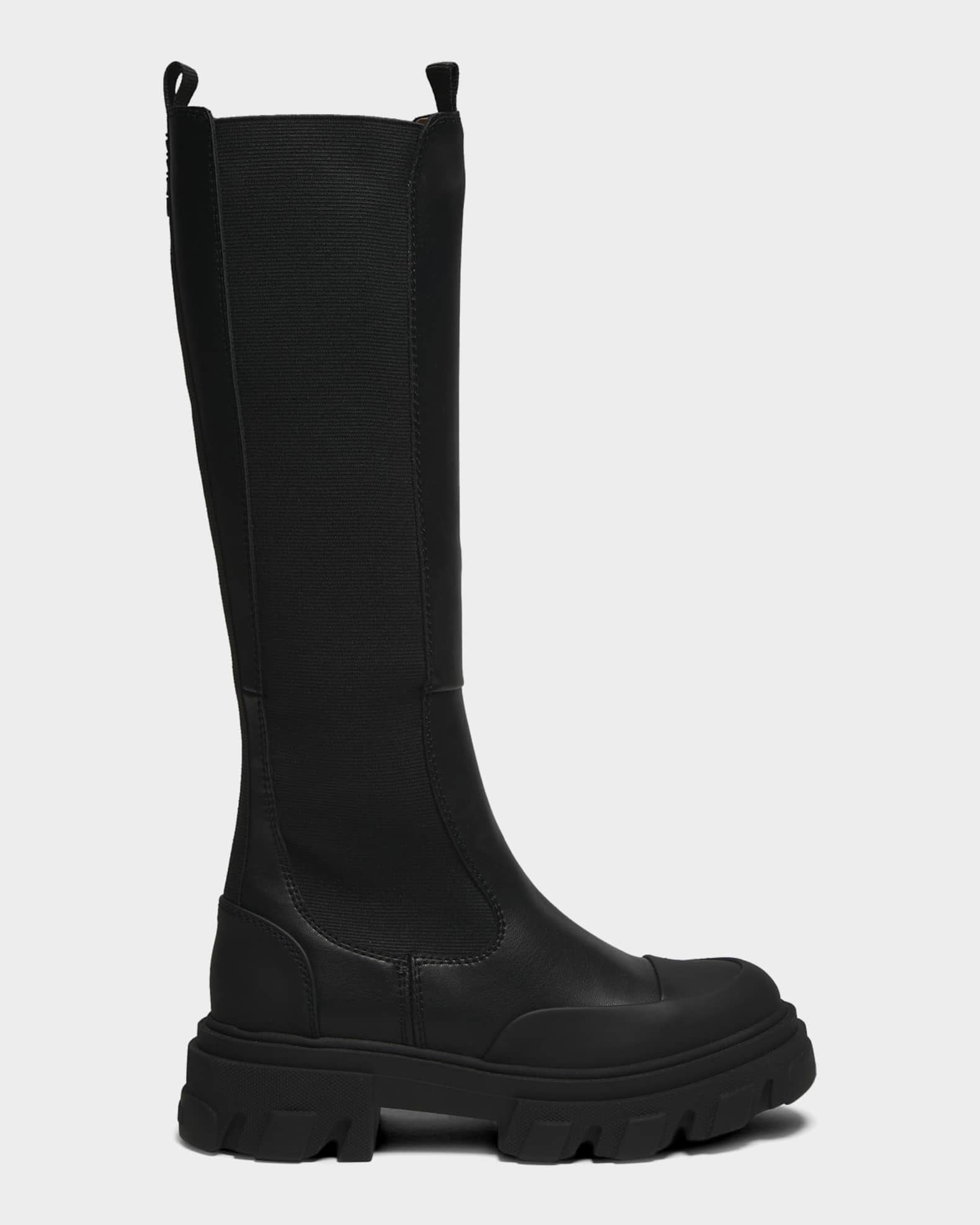 Ganni Cleated Leather High Chelsea Boots | Neiman Marcus