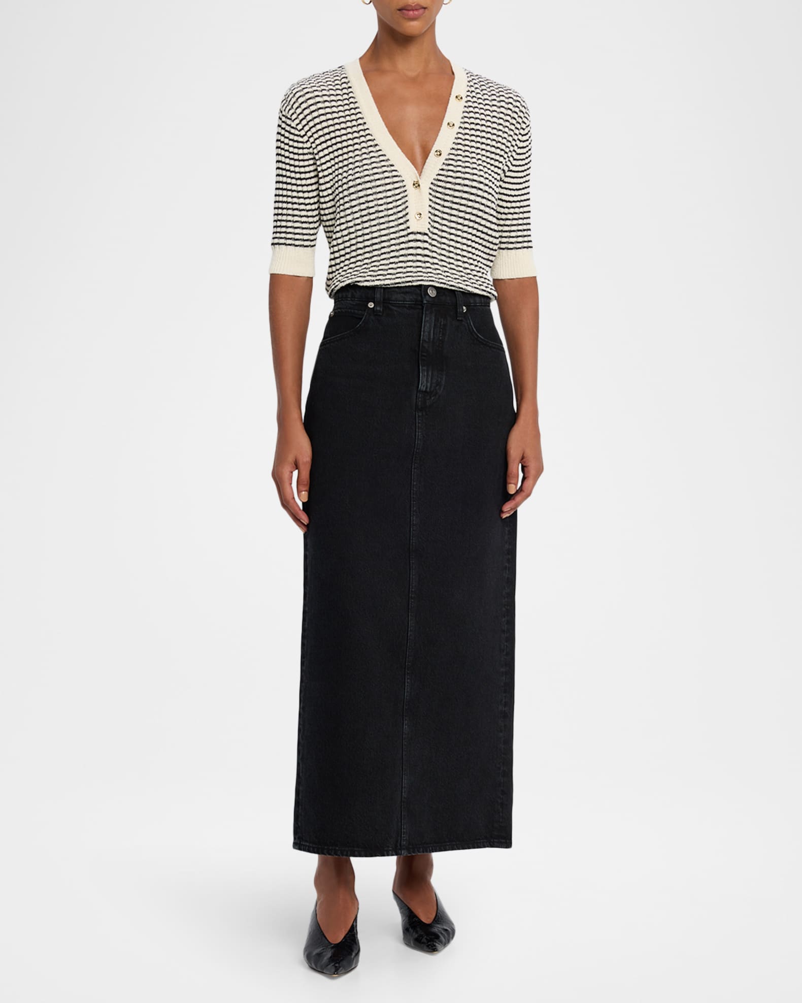 FRAME The Stripe V-Neck Top | Neiman Marcus