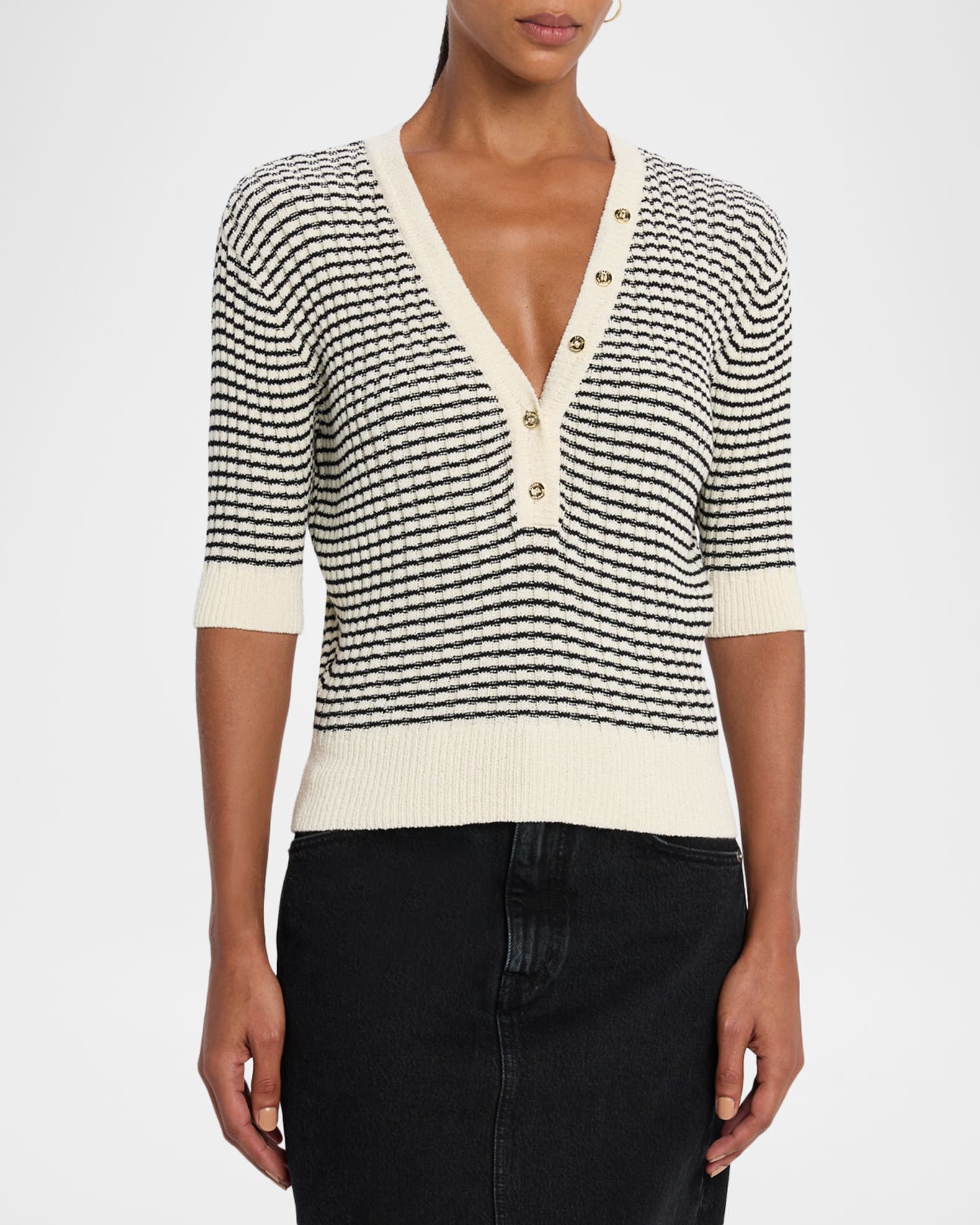 FRAME The Stripe V-Neck Top | Neiman Marcus