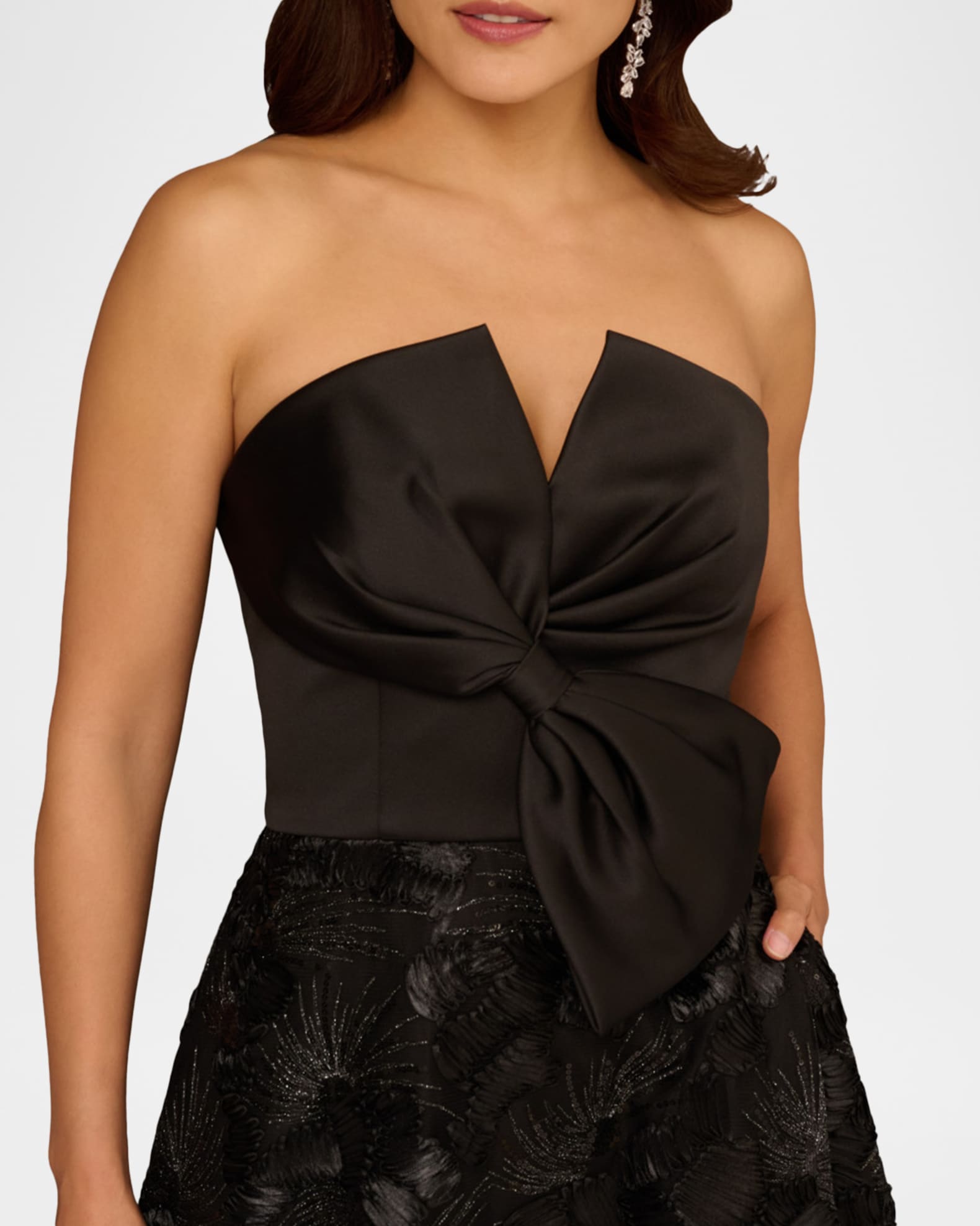 Aidan Mattox Strapless Bow-Front Embroidered Midi Dress | Neiman Marcus