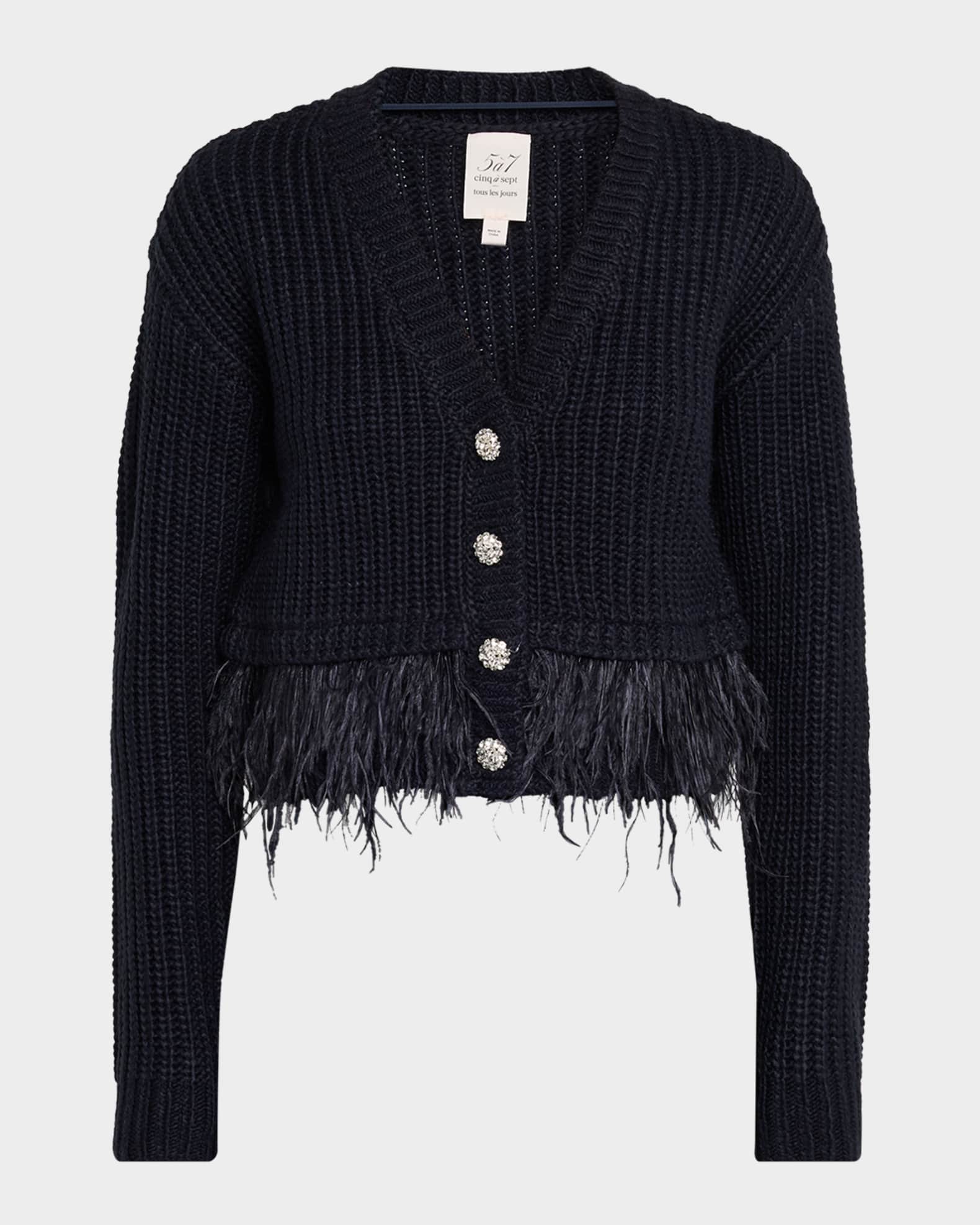 Cinq a Sept Krissi Feather-Trim Cardigan | Neiman Marcus
