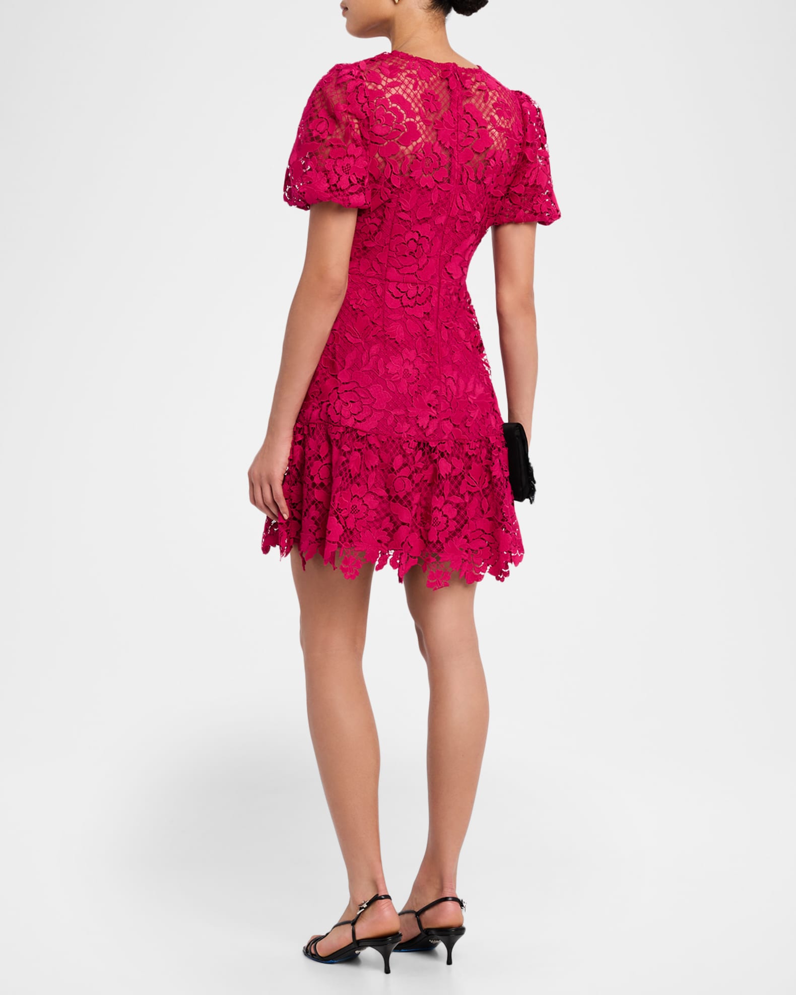 Milly Yasmin Floral Lace Flounce Mini Dress | Neiman Marcus