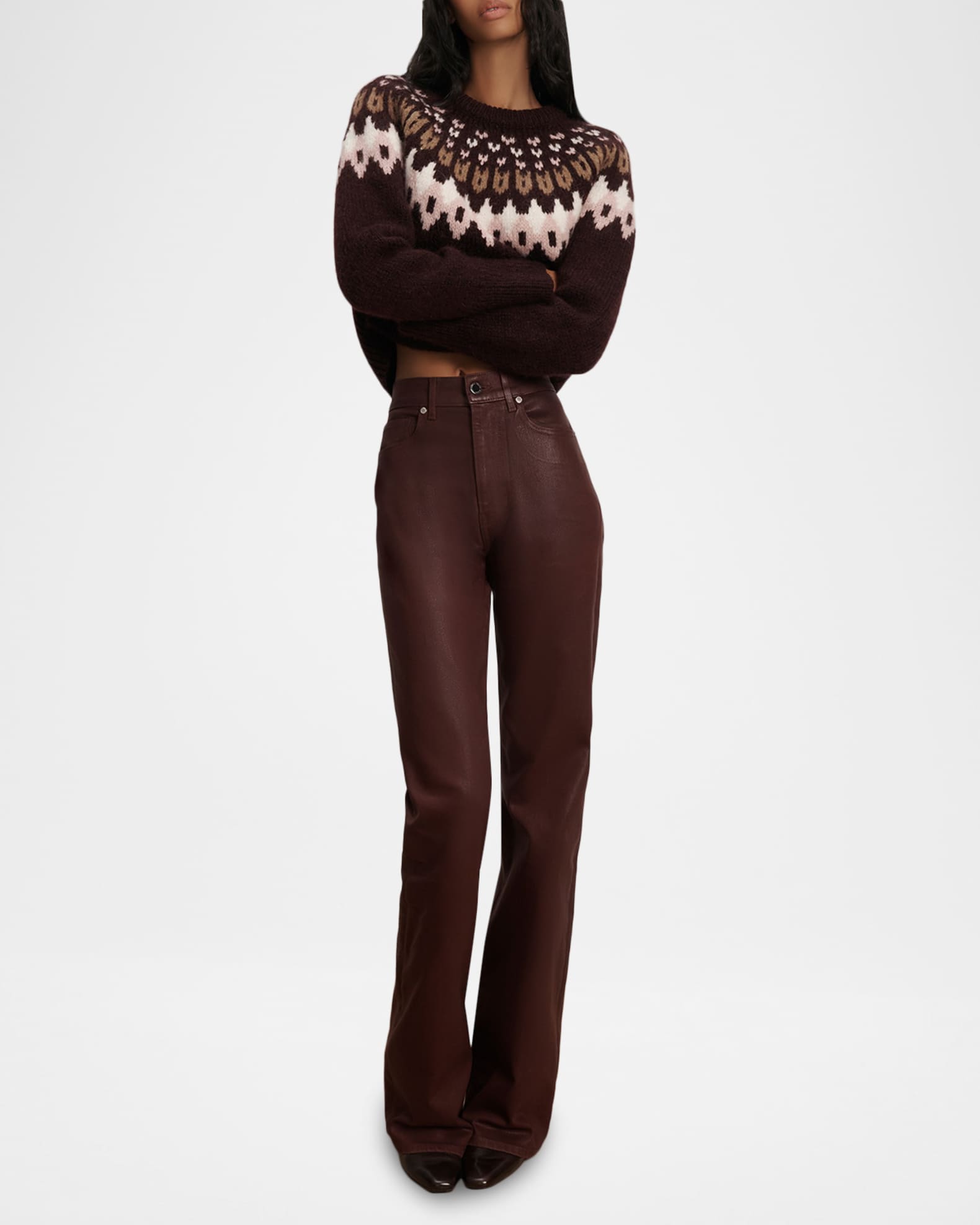 Veronica Beard Crosbie Coated Slim Wide-Leg Jeans | Neiman Marcus