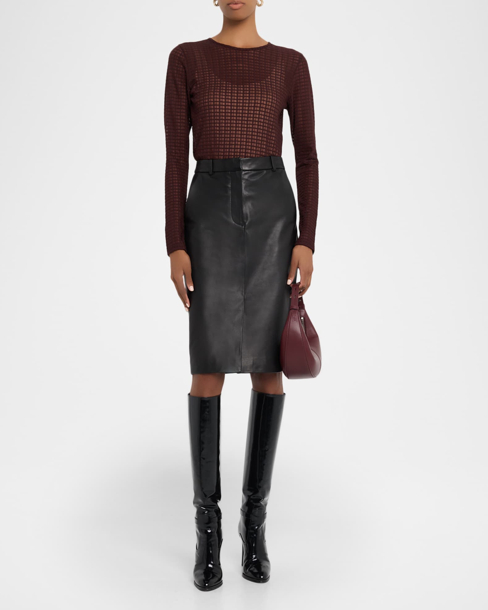 Vince Shadow Grid Long-Sleeve Top | Neiman Marcus